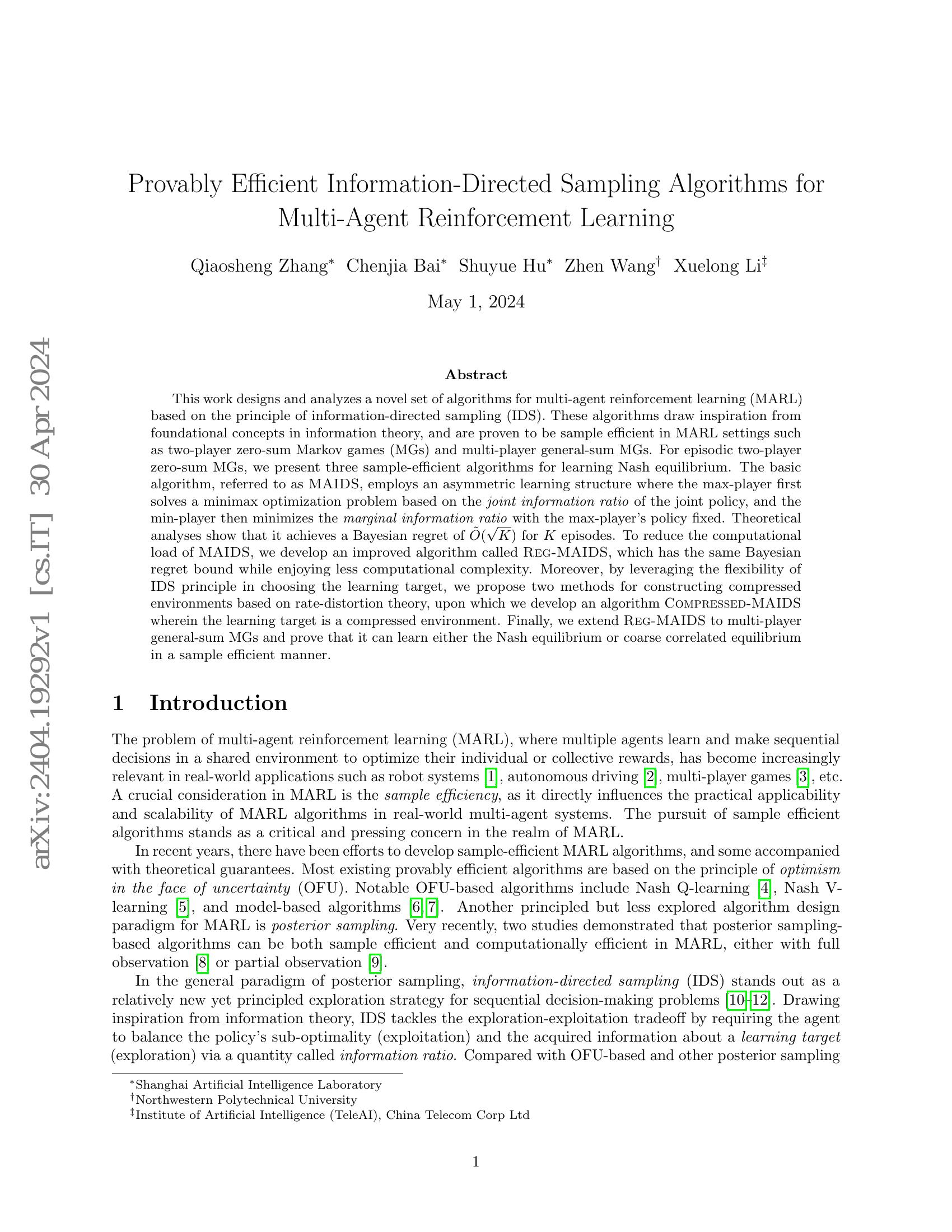 Provably Efficient Information-Directed Sampling Algorithms for Multi-Agent Reinforcement ...
