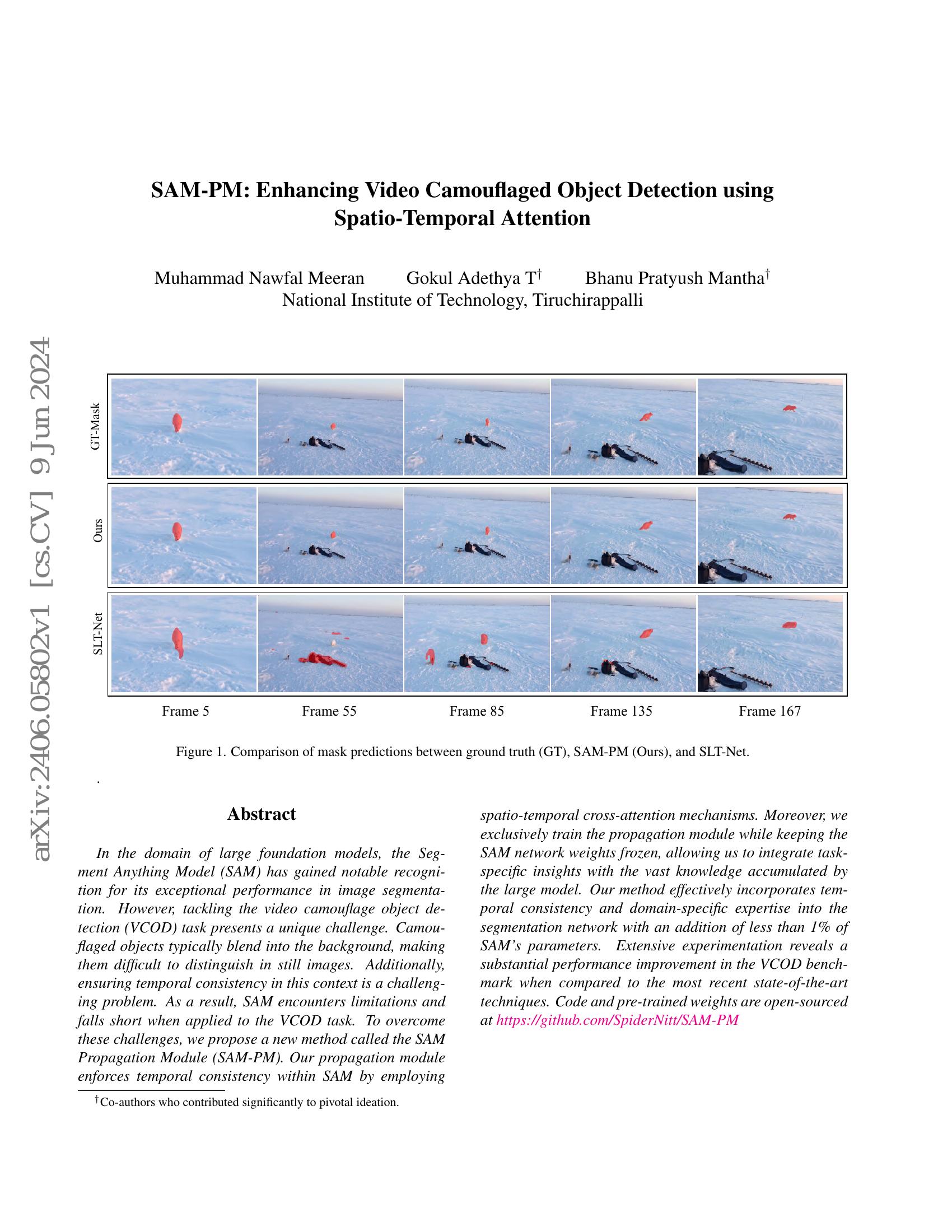 SAM-PM: Enhancing Video Camouflaged Object Detection using Spatio-Temporal Attention - 智源社区论文