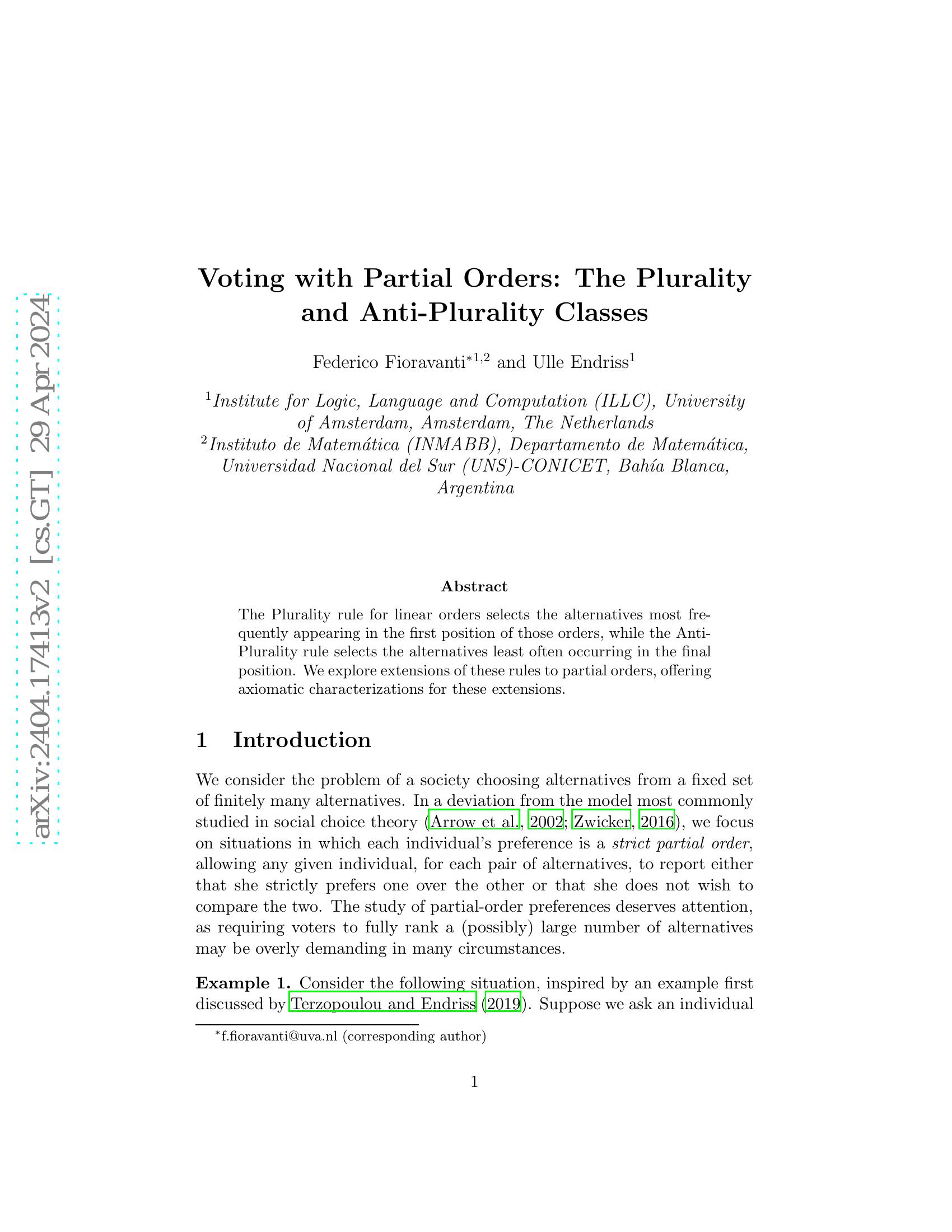 Voting with Partial Orders: The Plurality and Anti-Plurality Classes ...