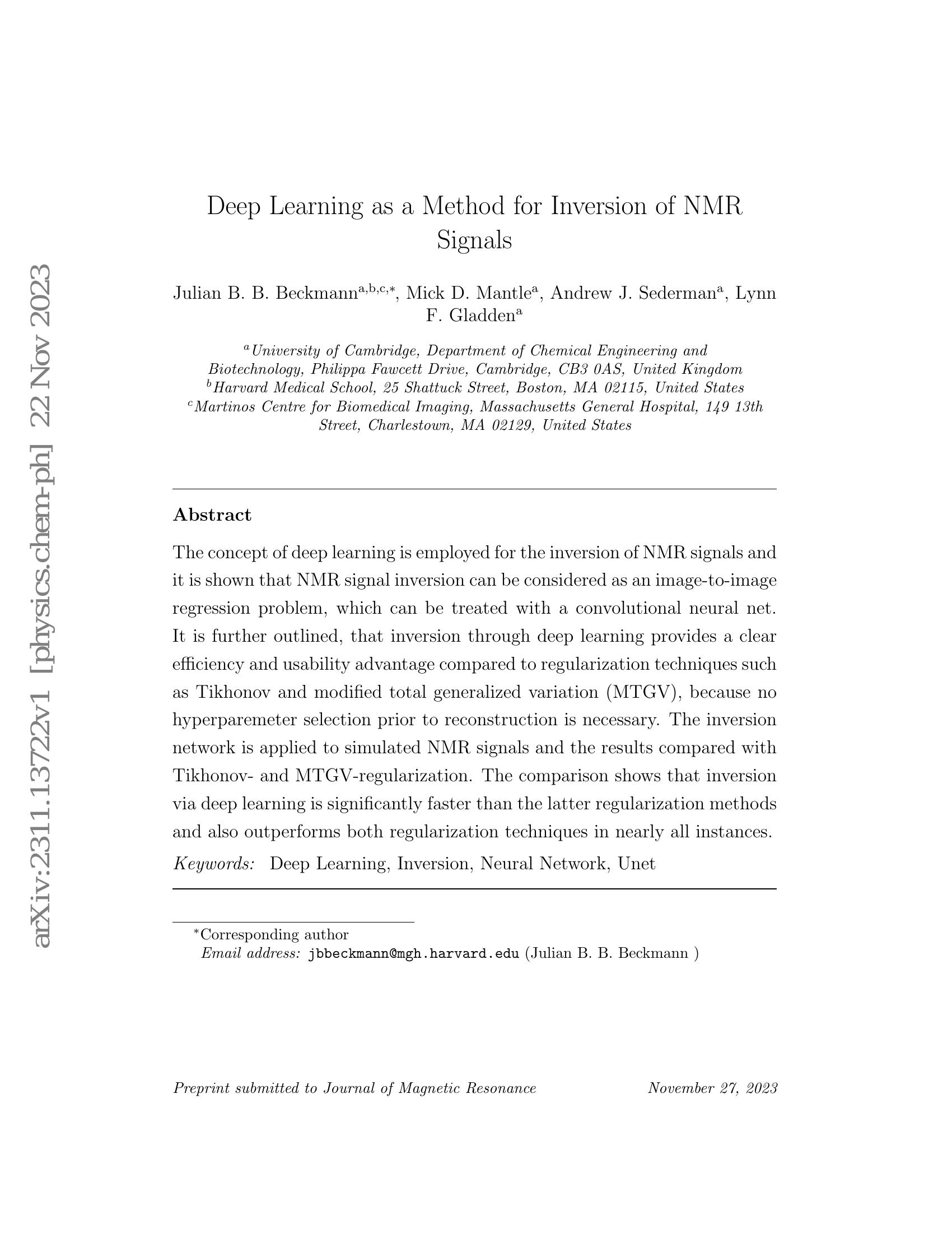 Deep Learning as a Method for Inversion of NMR Signals - 智源社区论文