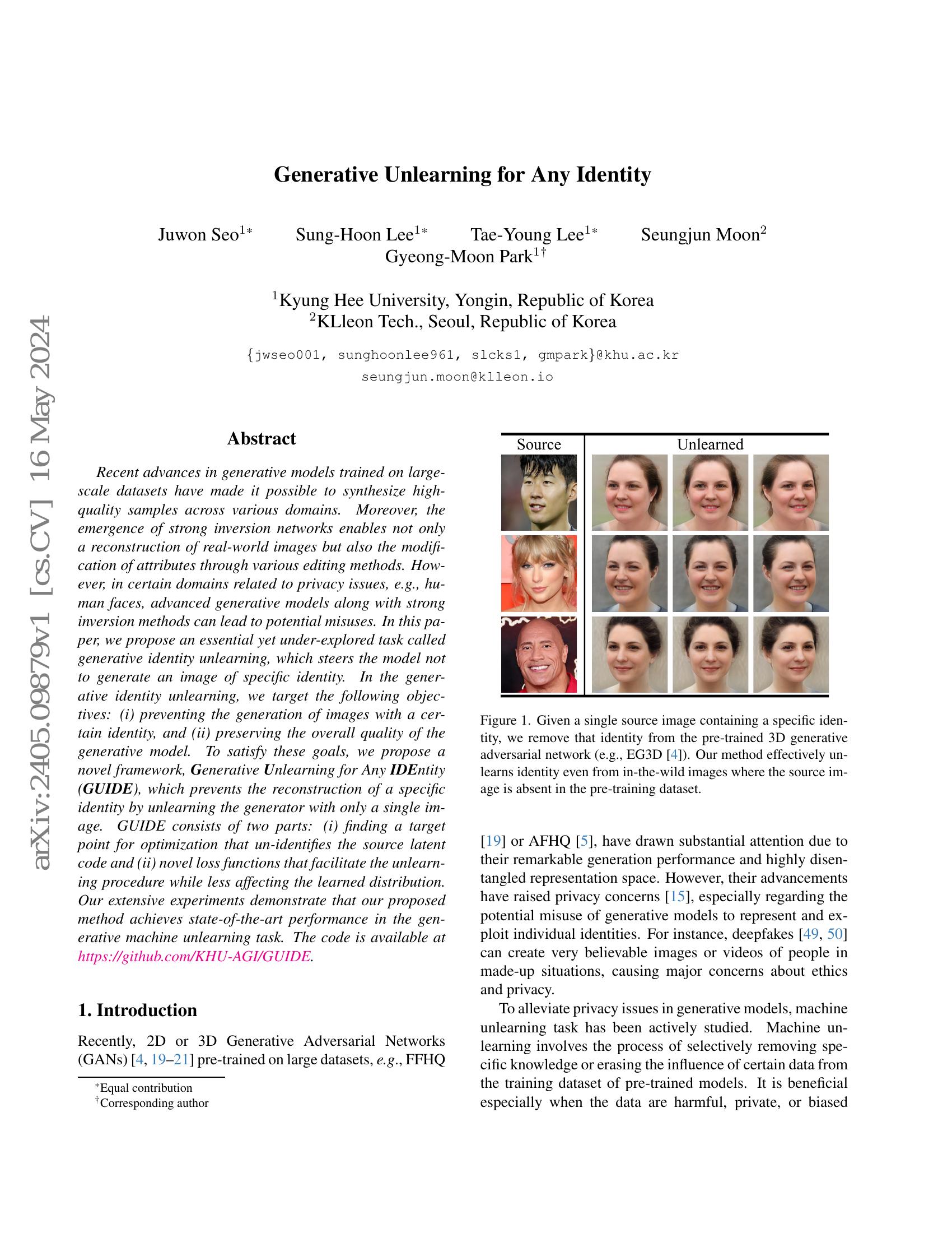 Generative Unlearning for Any Identity - 智源社区论文