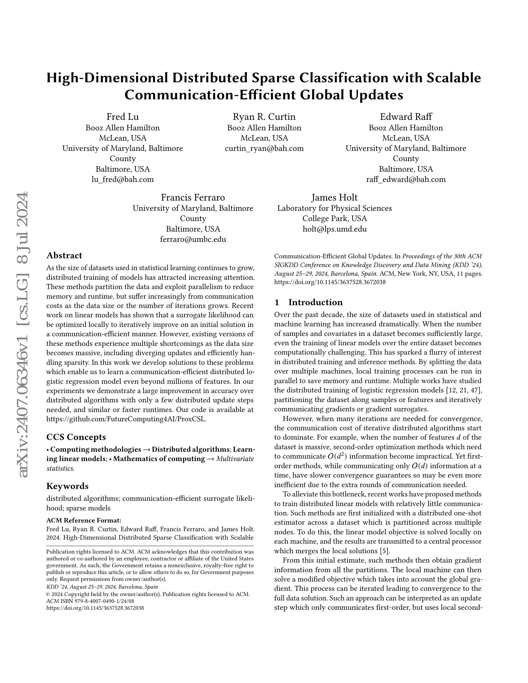 High-Dimensional Distributed Sparse Classification with Scalable Communication-Efficient Global ...