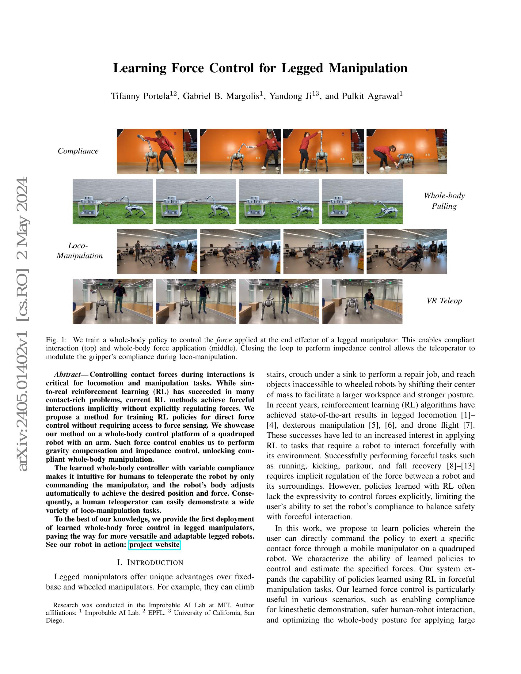 Learning Force Control for Legged Manipulation - 智源社区论文
