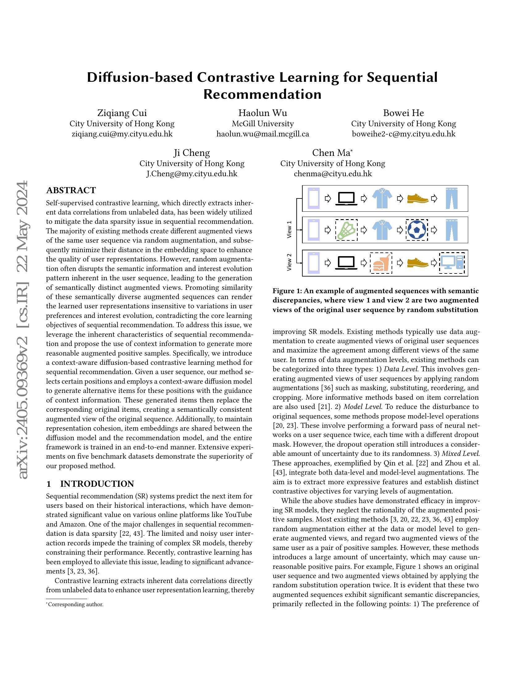 Diffusion-based Contrastive Learning for Sequential Recommendation - 智源社区论文