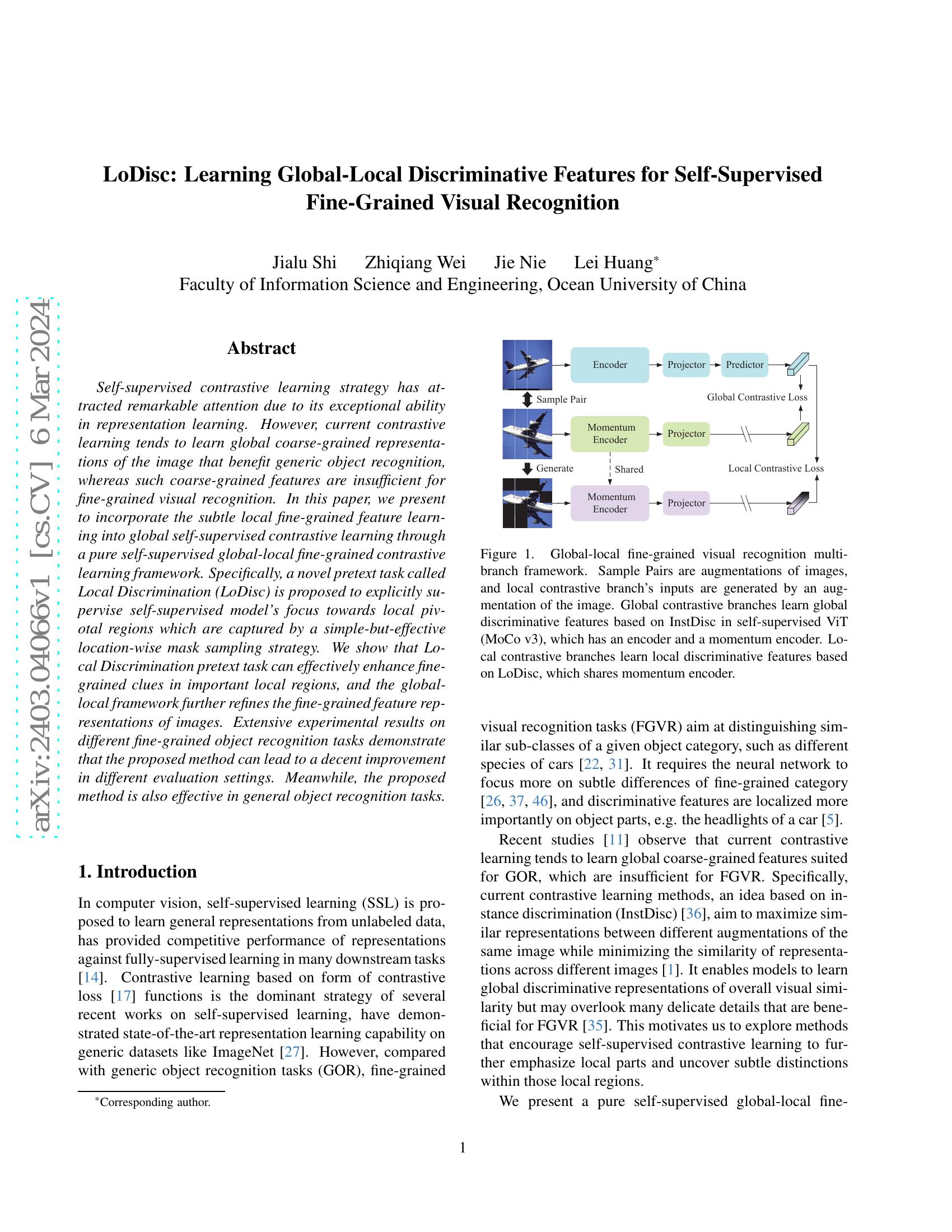 LoDisc: Learning Global-Local Discriminative Features for Self-Supervised Fine-Grained Visual ...