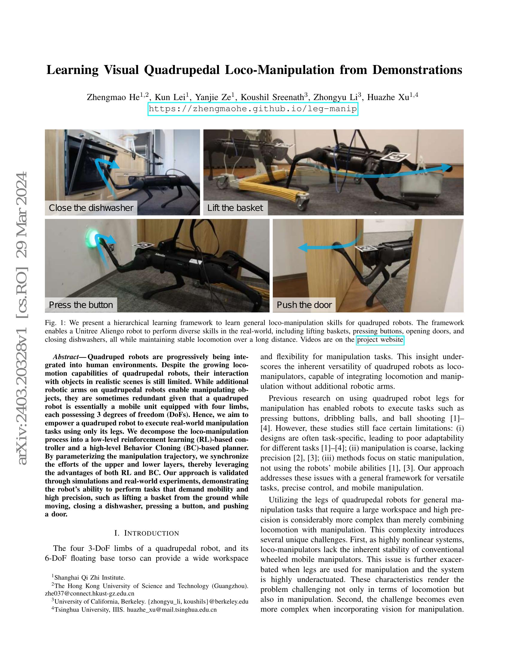Learning Visual Quadrupedal Loco-Manipulation from Demonstrations - 智源社区论文