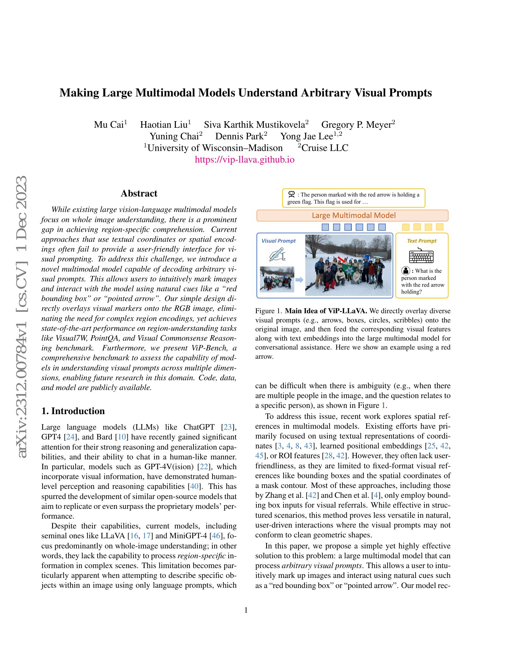 Making Large Multimodal Models Understand Arbitrary Visual Prompts - 智源社区论文