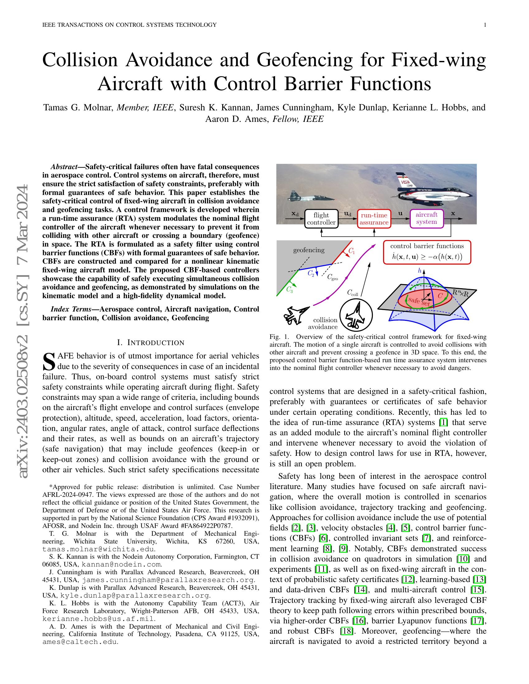 Collision Avoidance and Geofencing for Fixed-wing Aircraft with Control ...