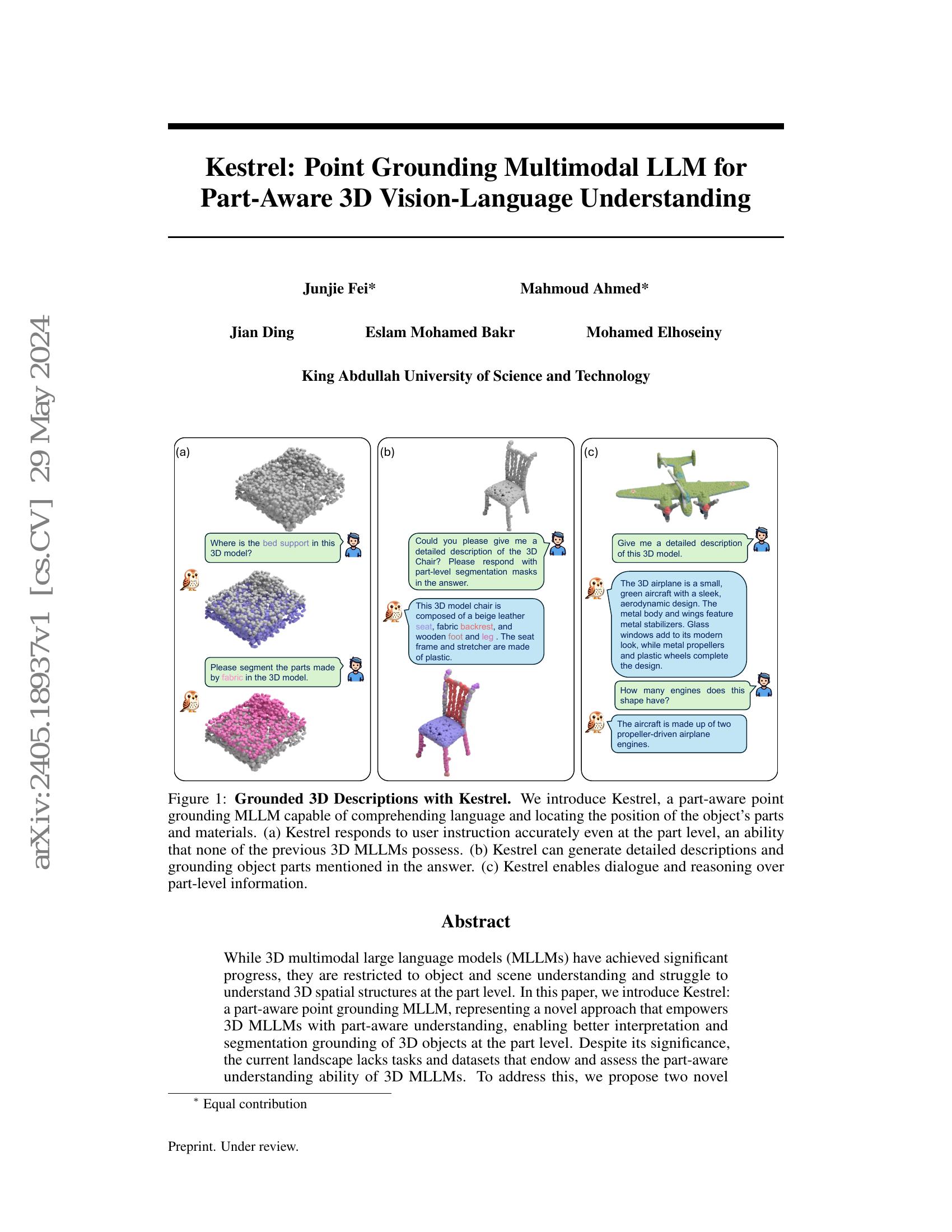 Kestrel: Point Grounding Multimodal LLM for Part-Aware 3D Vision-Language Understanding - 智源社区论文