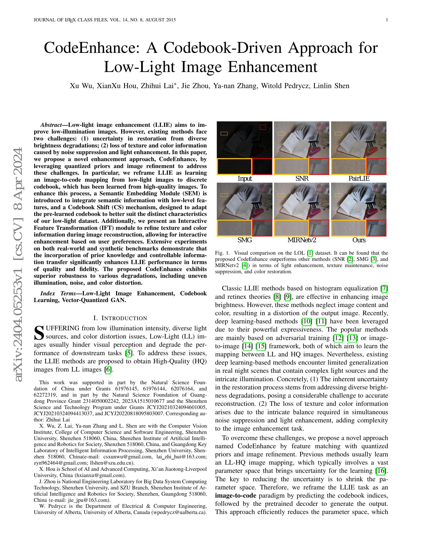 CodeEnhance: A Codebook-Driven Approach for Low-Light Image Enhancement - 智源社区论文