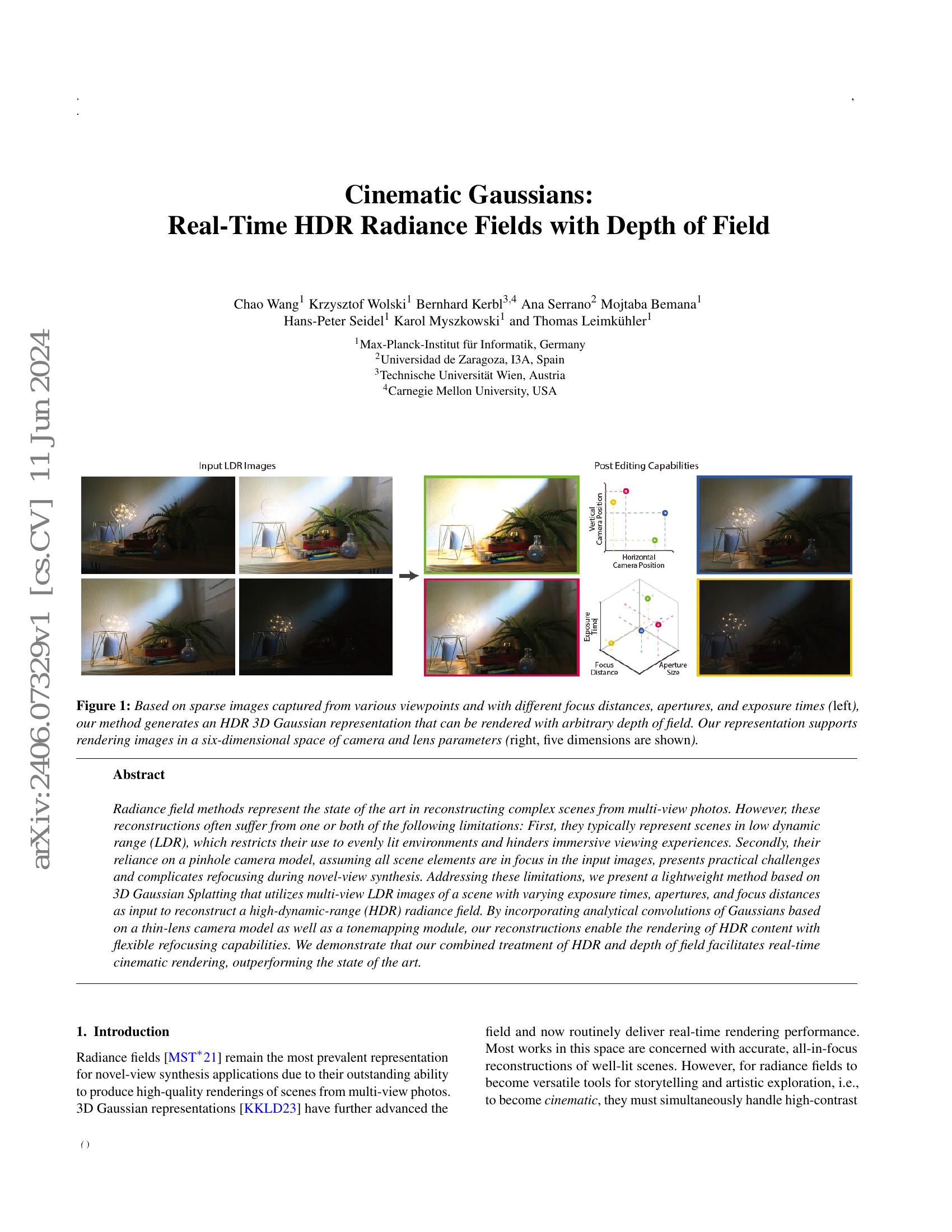 Cinematic Gaussians: Real-Time HDR Radiance Fields with Depth of Field ...