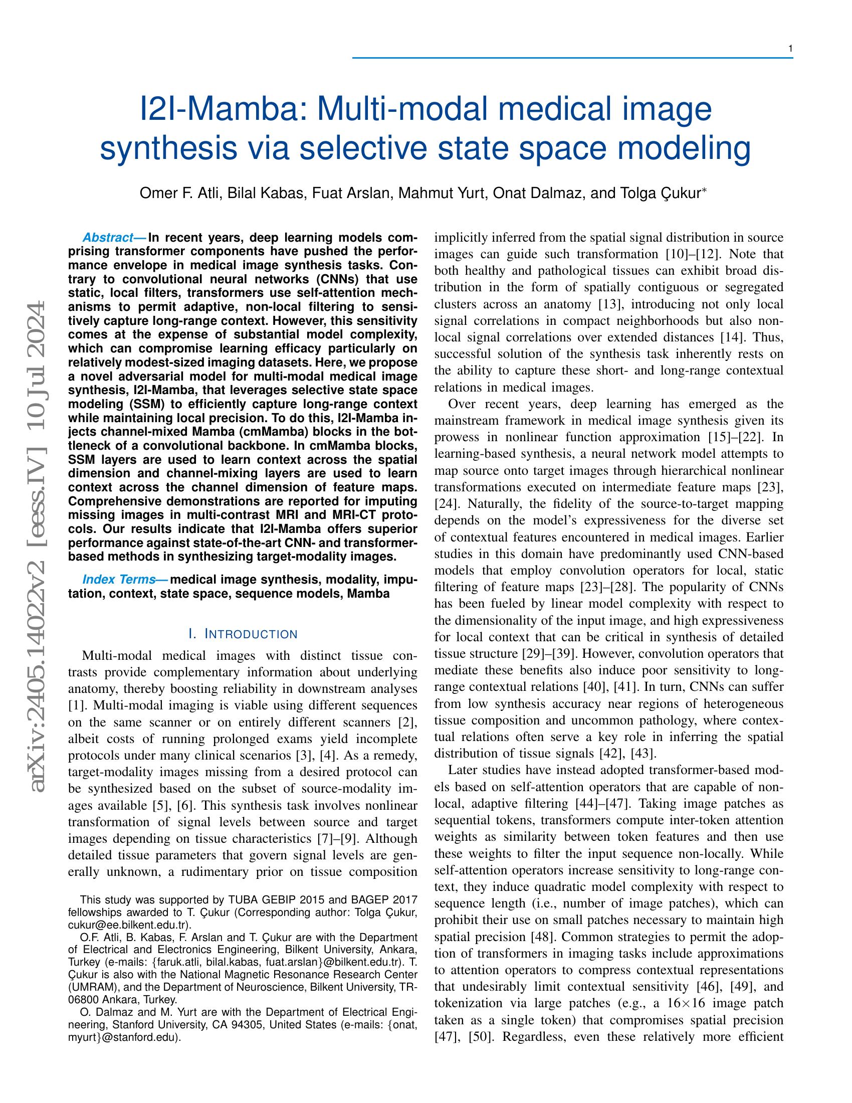 I2I-Mamba: Multi-modal medical image synthesis via selective state ...