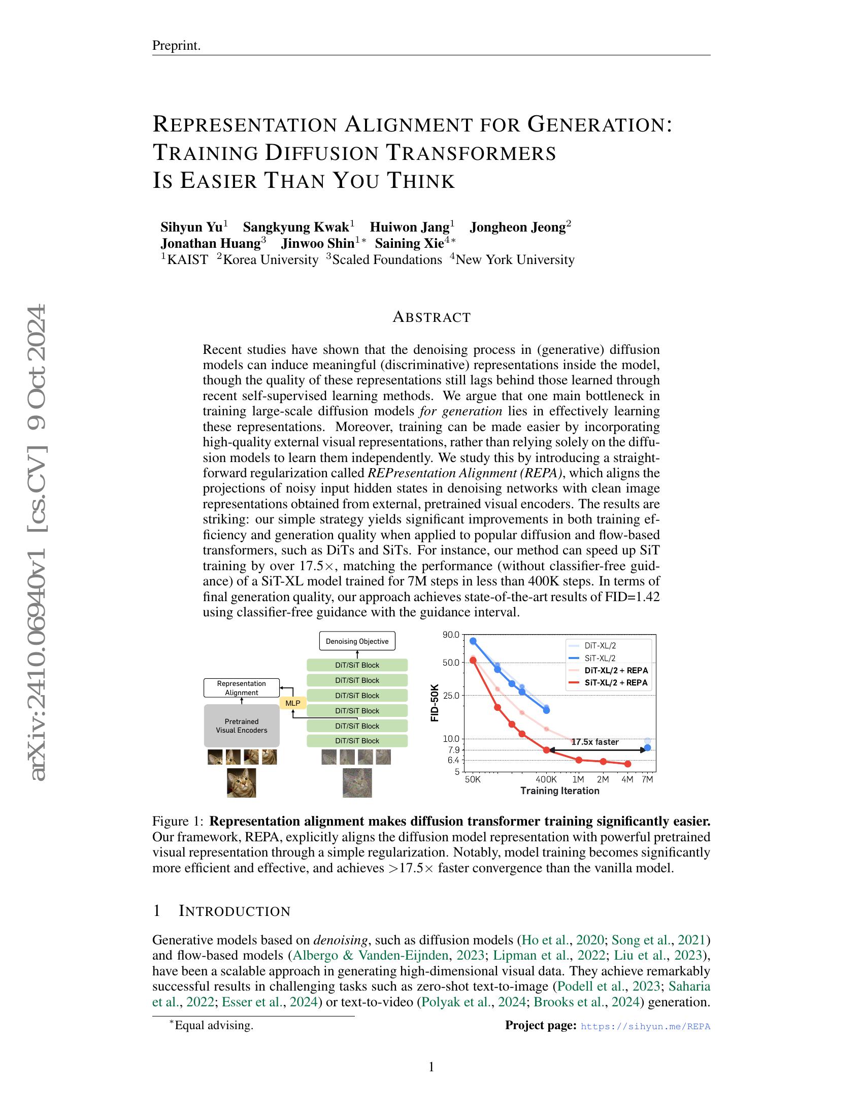Representation Alignment for Generation: Training Diffusion Transformers Is Easier Than You ...