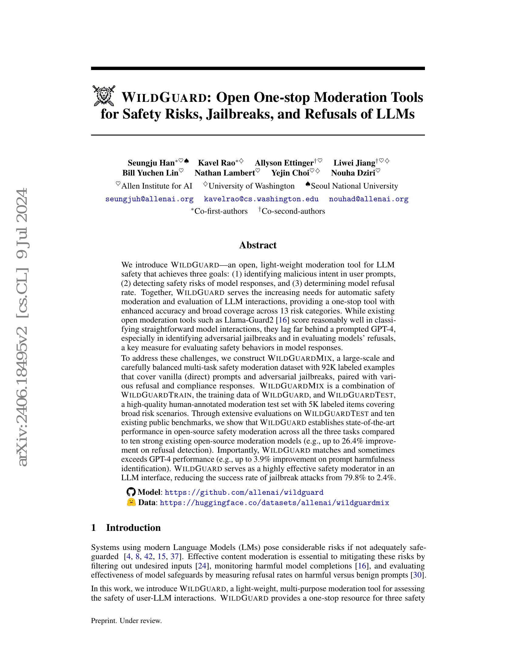 WildGuard: Open One-Stop Moderation Tools for Safety Risks, Jailbreaks ...