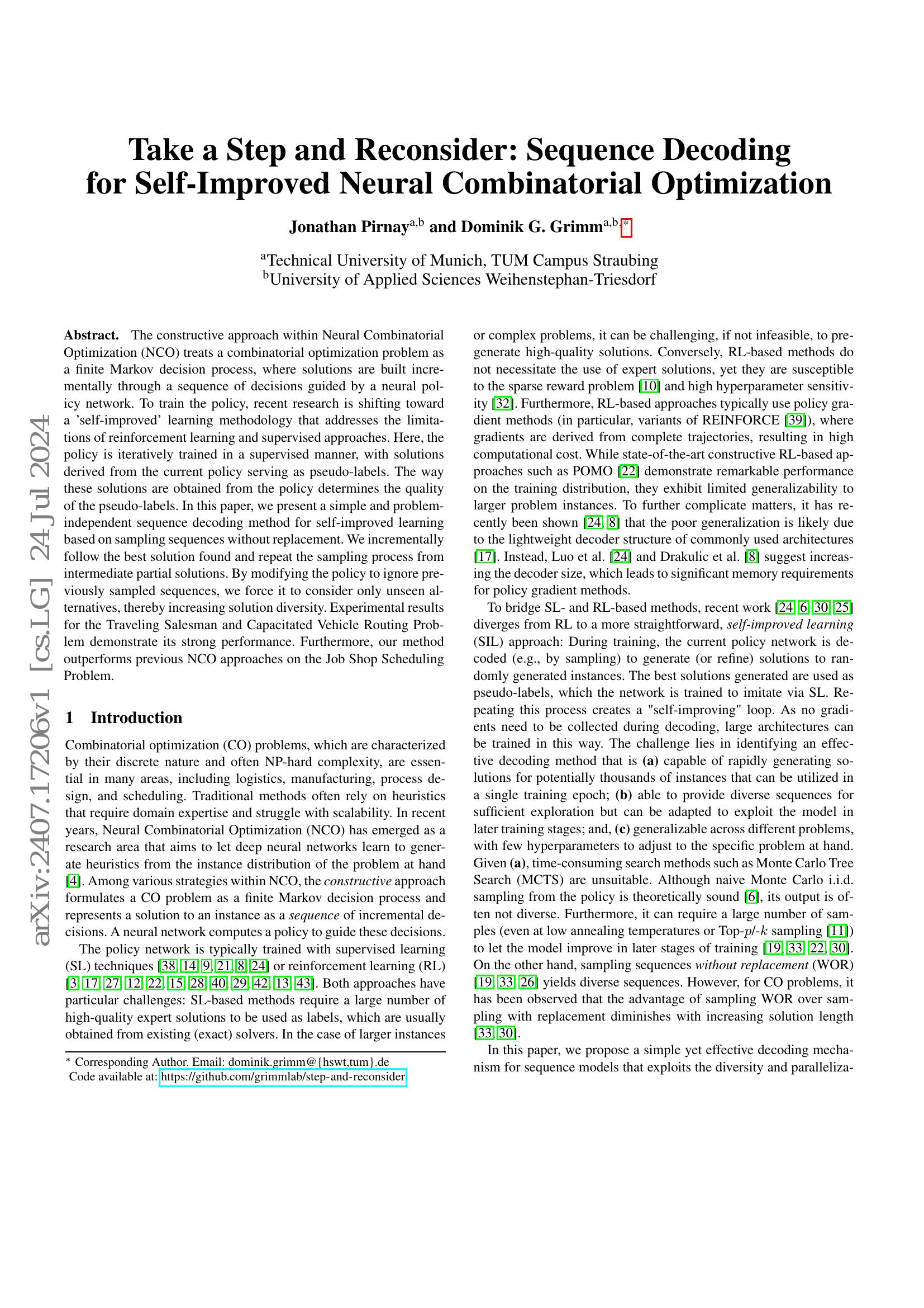 Take a Step and Reconsider: Sequence Decoding for Self-Improved Neural Combinatorial ...