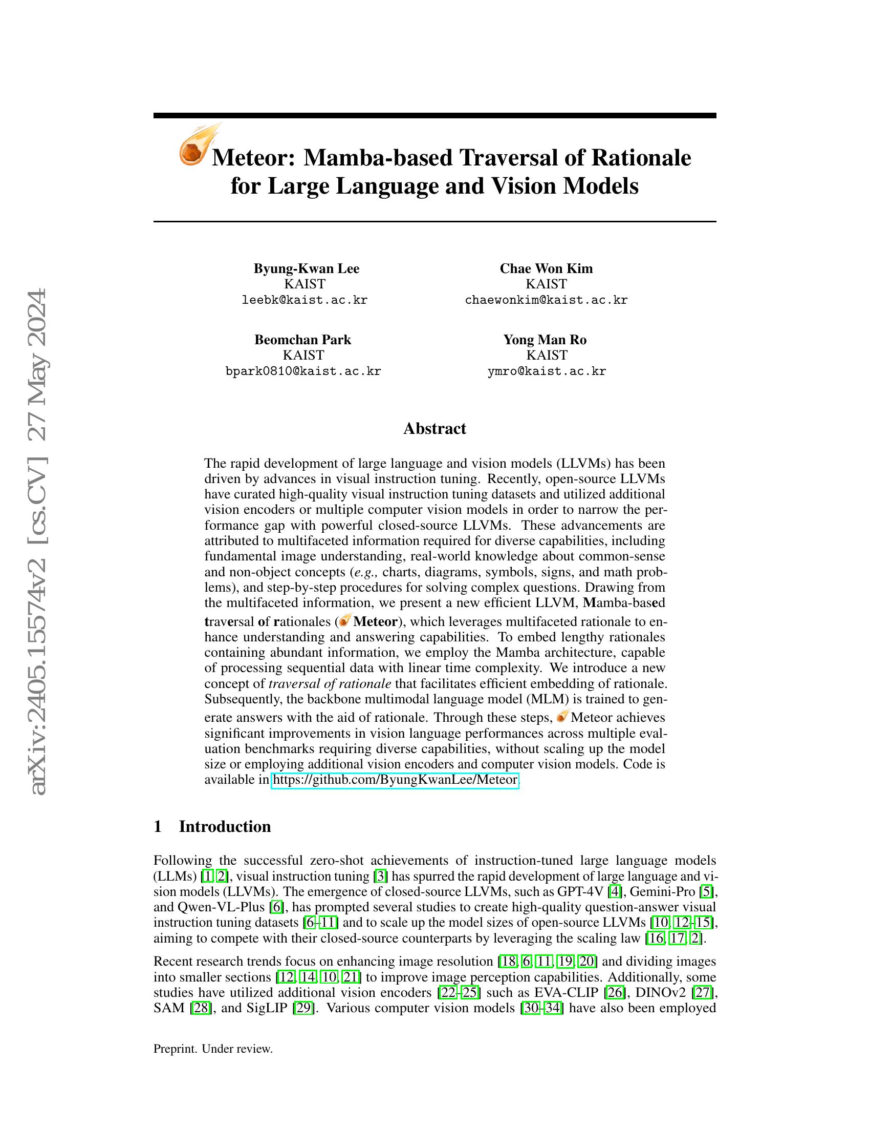 Meteor: Mamba-based Traversal of Rationale for Large Language and Vision Models - 智源社区论文