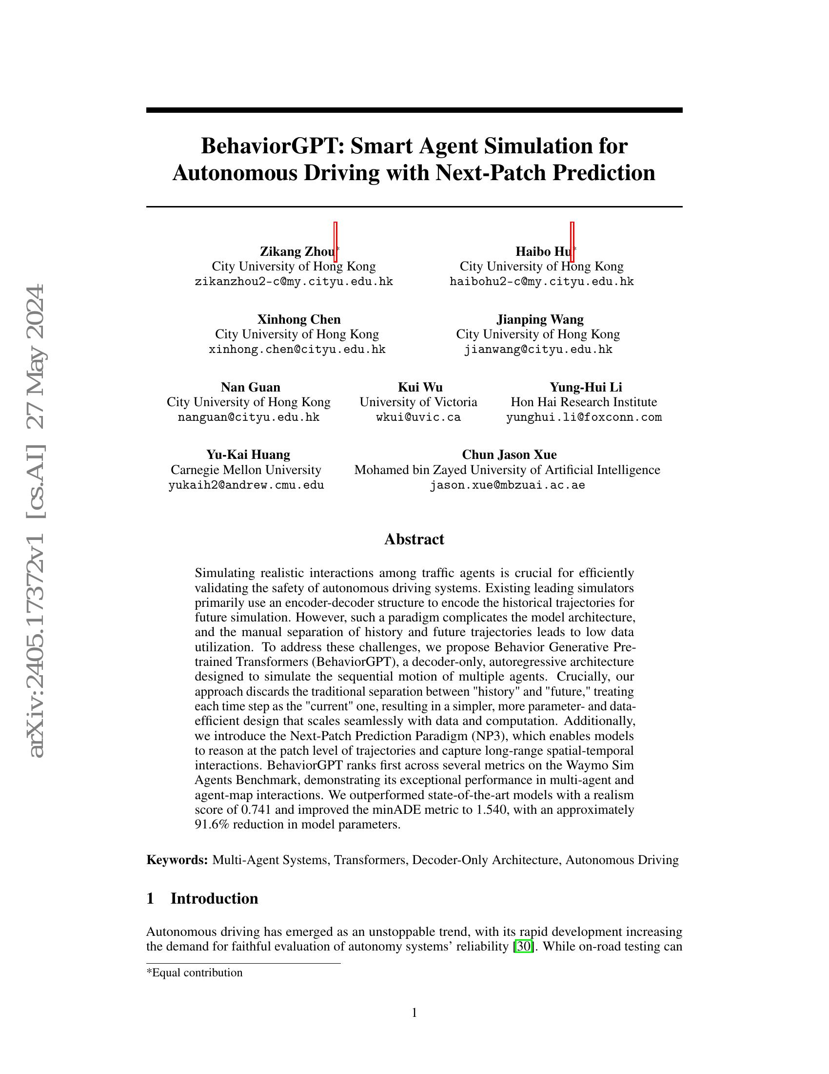 BehaviorGPT: Smart Agent Simulation for Autonomous Driving with Next-Patch Prediction - 智源社区论文