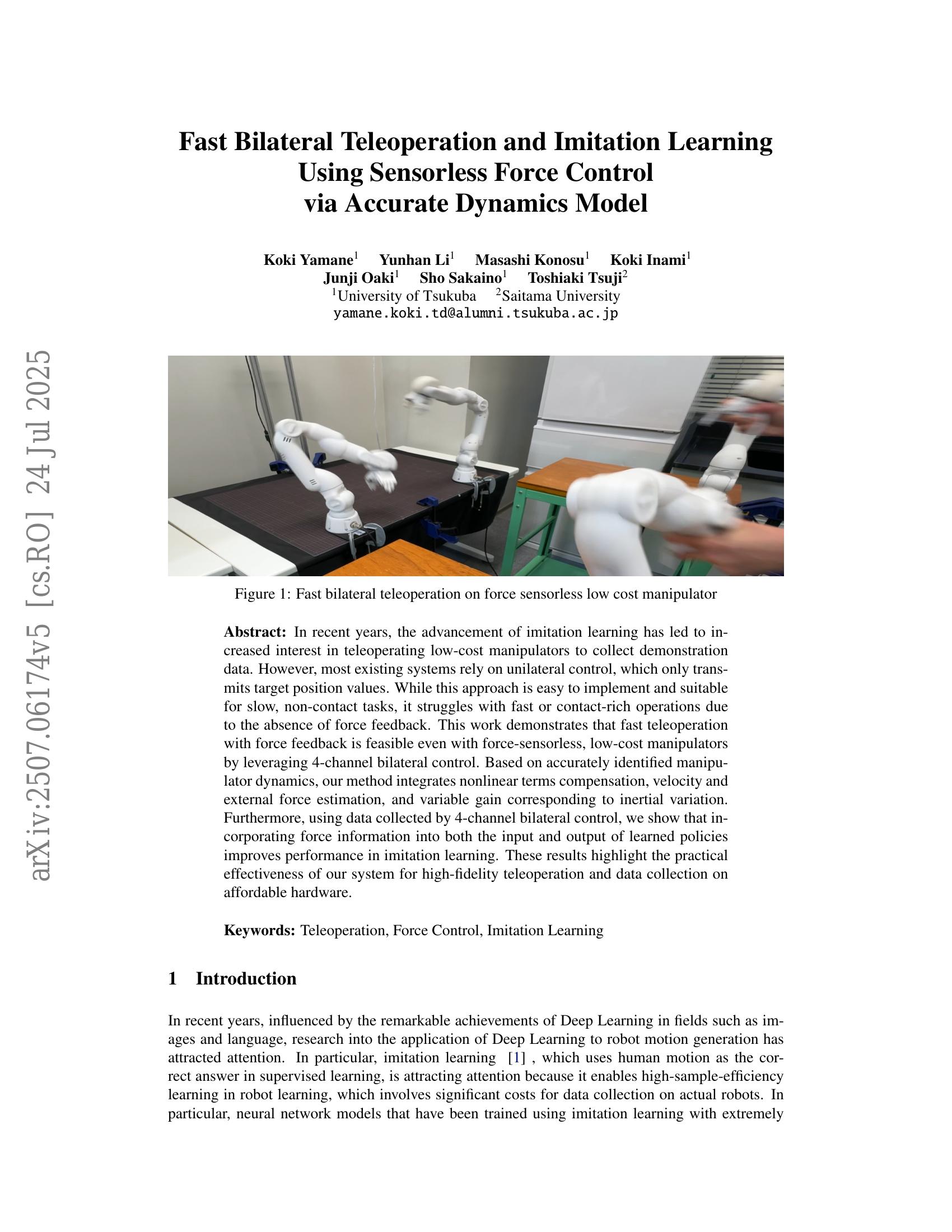 Fast Bilateral Teleoperation and Imitation Learning Using Sensorless Force Control via Accurate ...