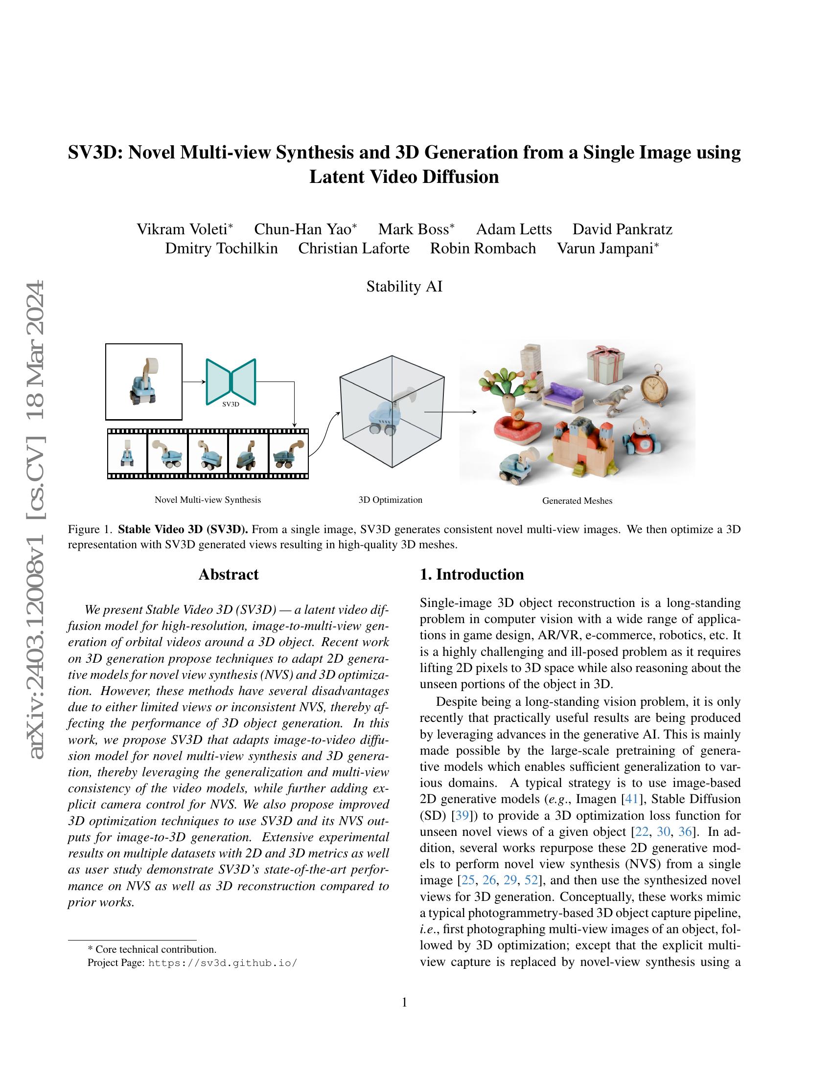 SV3D: Novel Multi-view Synthesis and 3D Generation from a Single Image using Latent Video ...