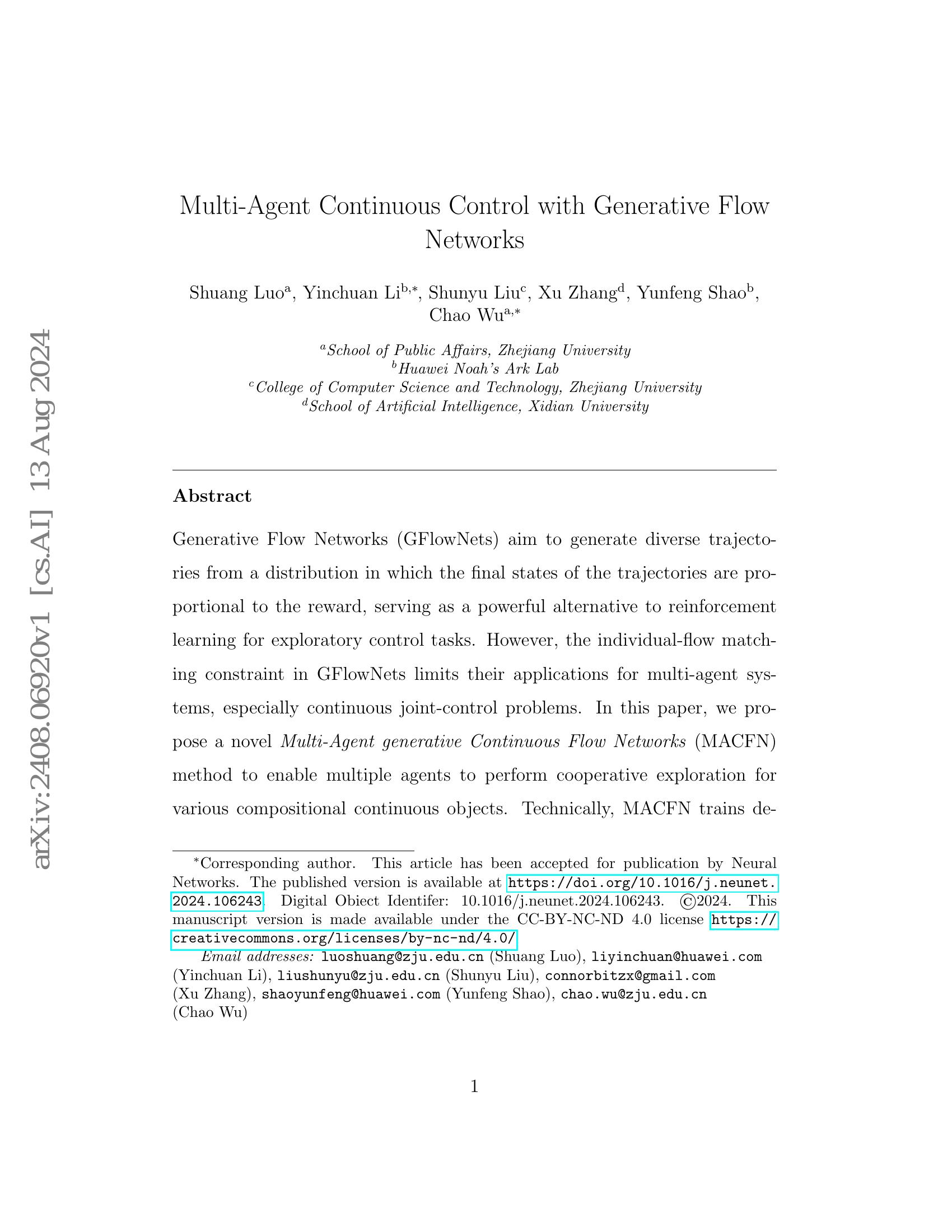 Multi-Agent Continuous Control with Generative Flow Networks - 智源社区论文