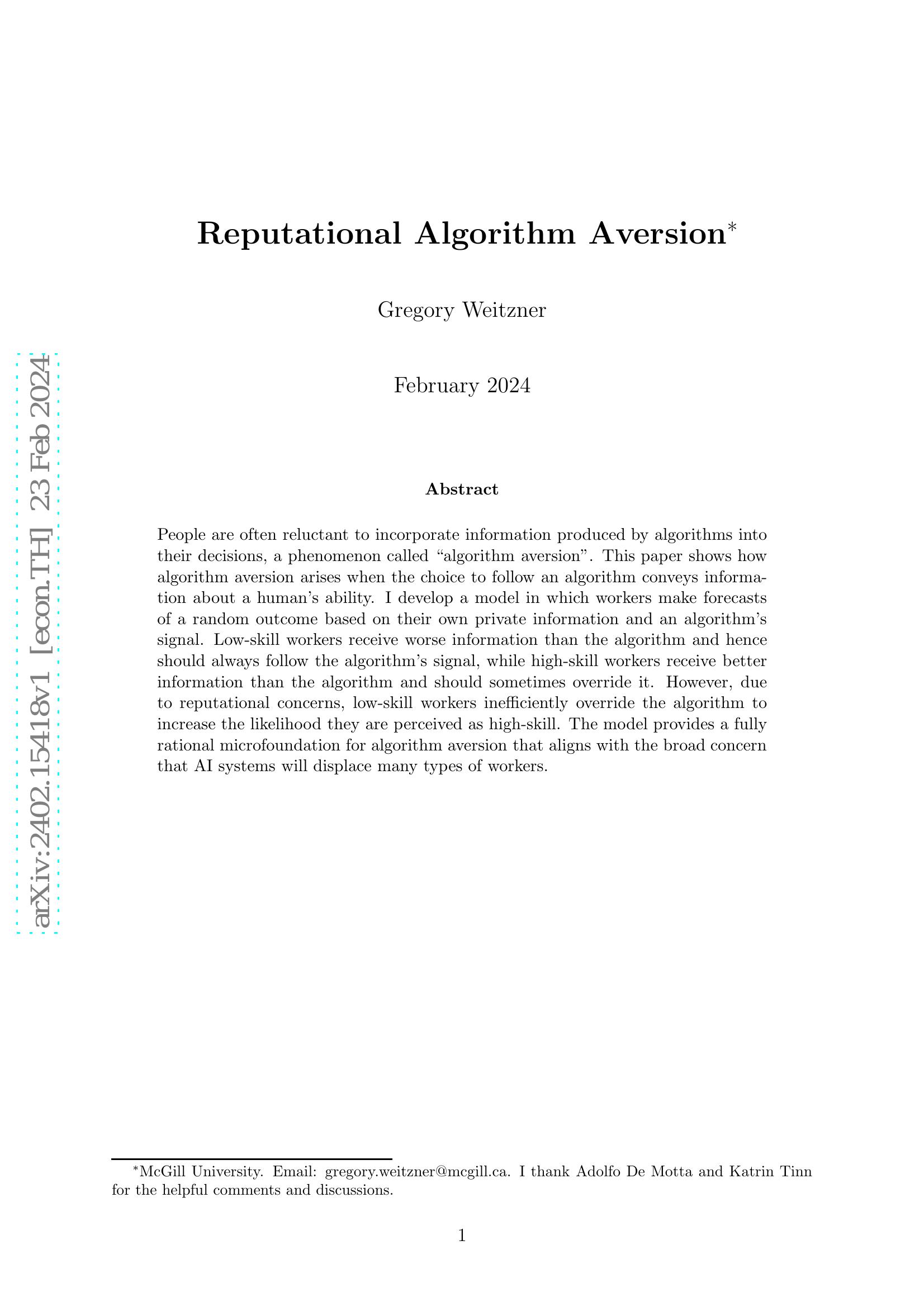 Reputational Algorithm Aversion - 智源社区论文