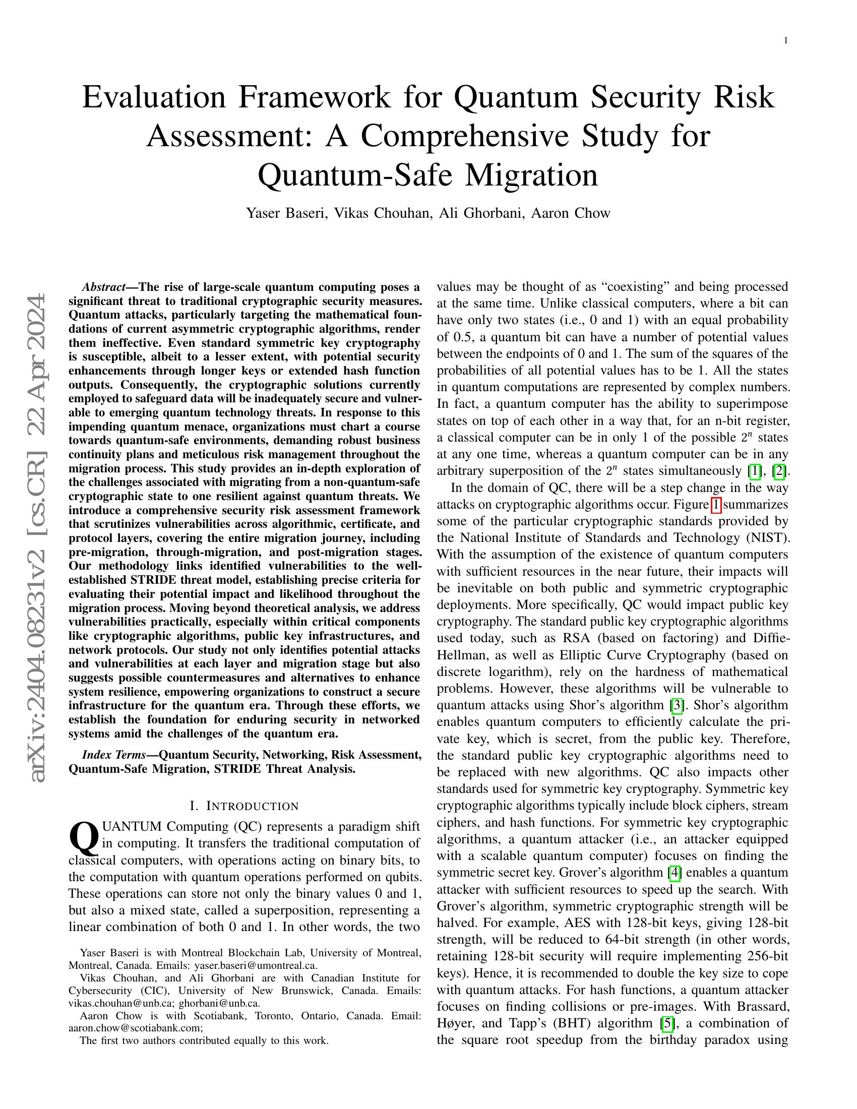 Evaluation Framework for Quantum Security Risk Assessment: A ...