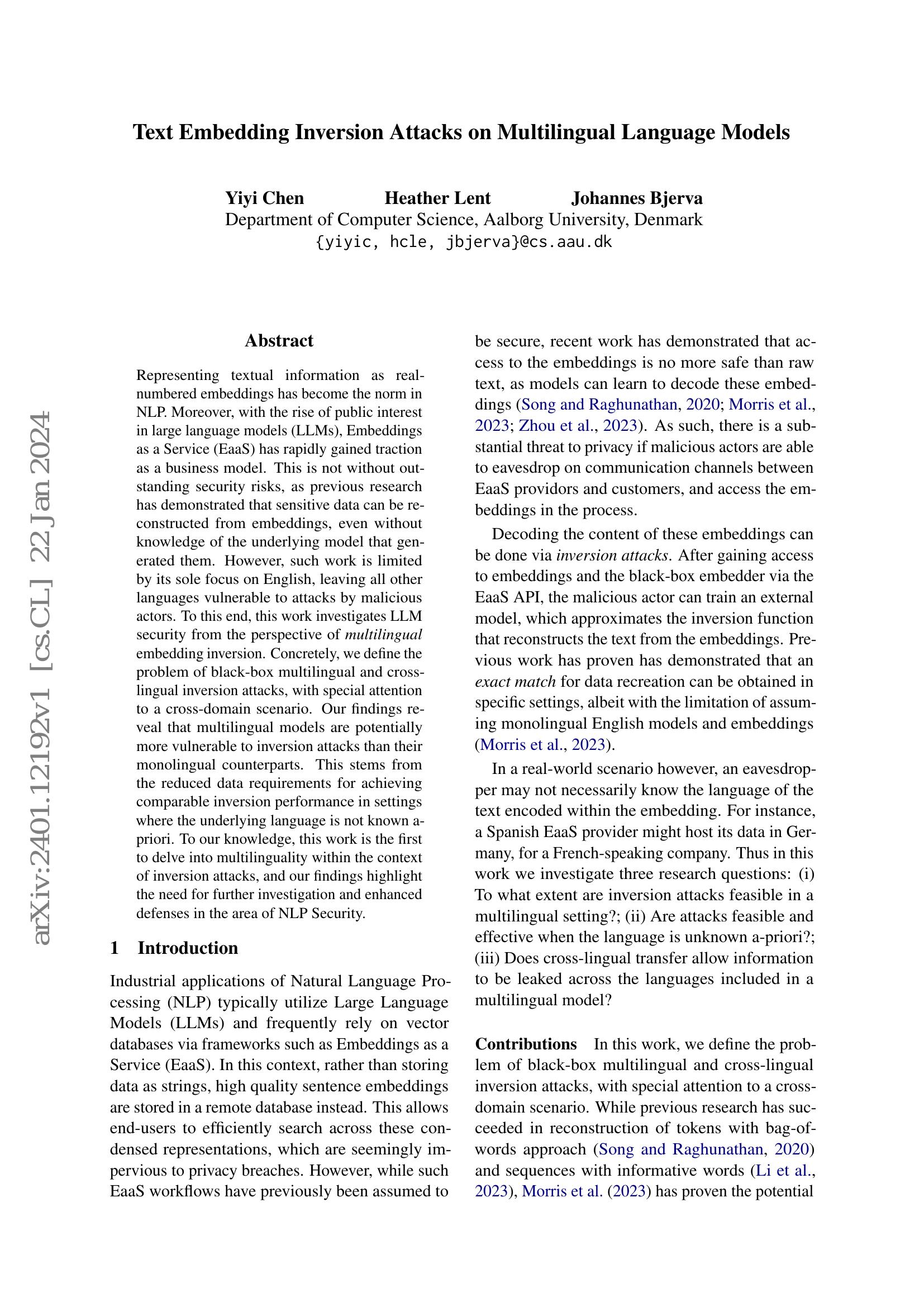 Text Embedding Inversion Attacks on Multilingual Language Models - 智源社区论文