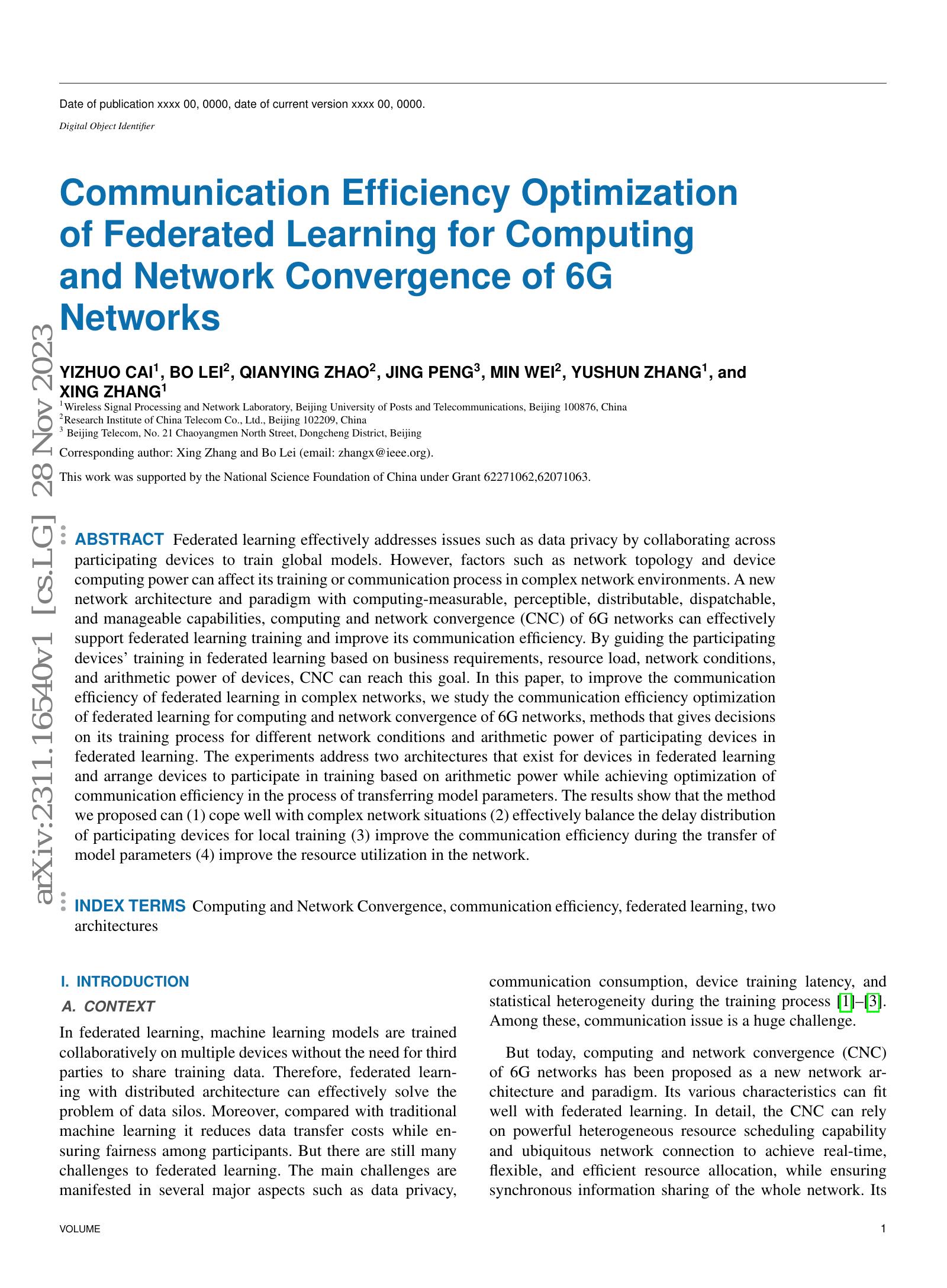 Communication Efficiency Optimization of Federated Learning for Computing and Network ...