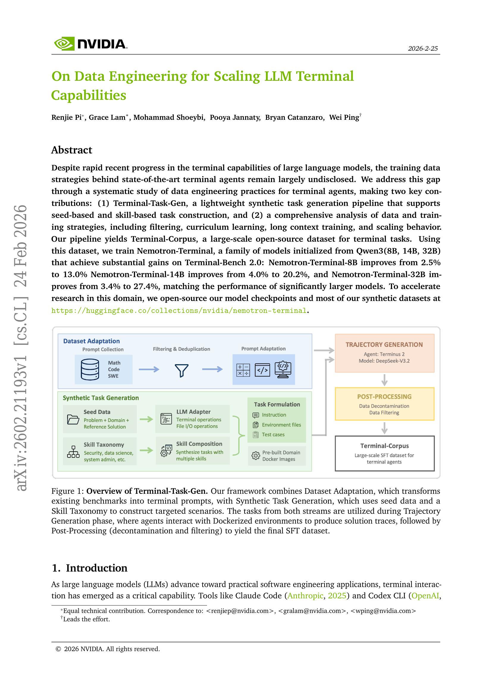 On Data Engineering for Scaling LLM Terminal Capabilities - 智源社区论文