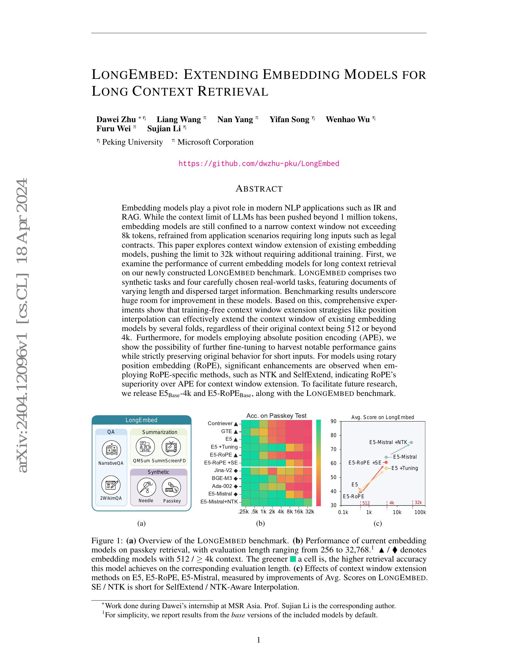 LongEmbed: Extending Embedding Models for Long Context Retrieval - 智源社区论文