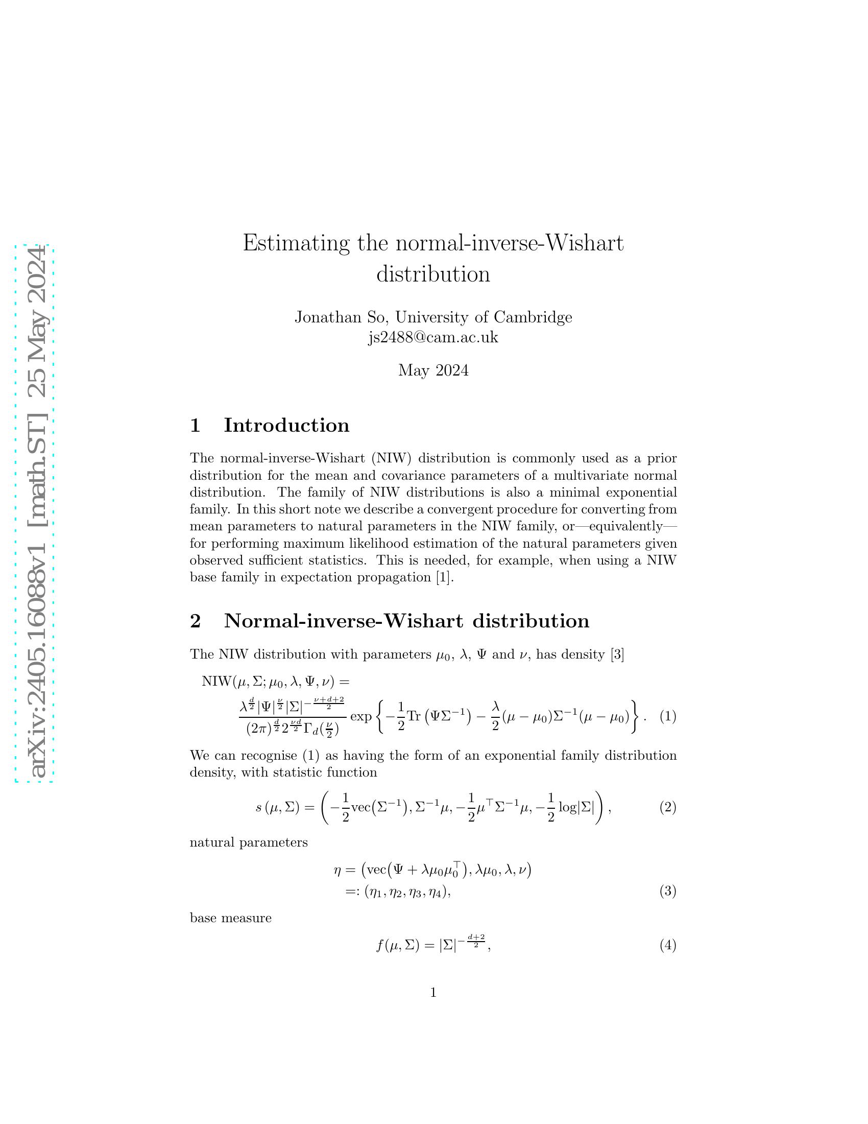 Estimating the normal-inverse-Wishart distribution - 智源社区论文