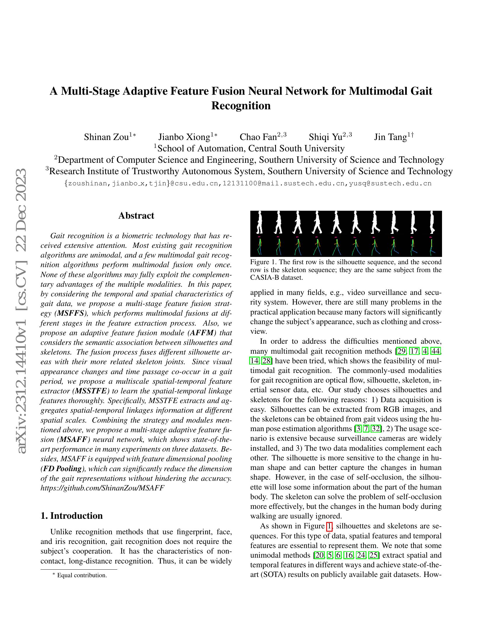 A Multi-Stage Adaptive Feature Fusion Neural Network for Multimodal Gait Recognition - 智源社区论文