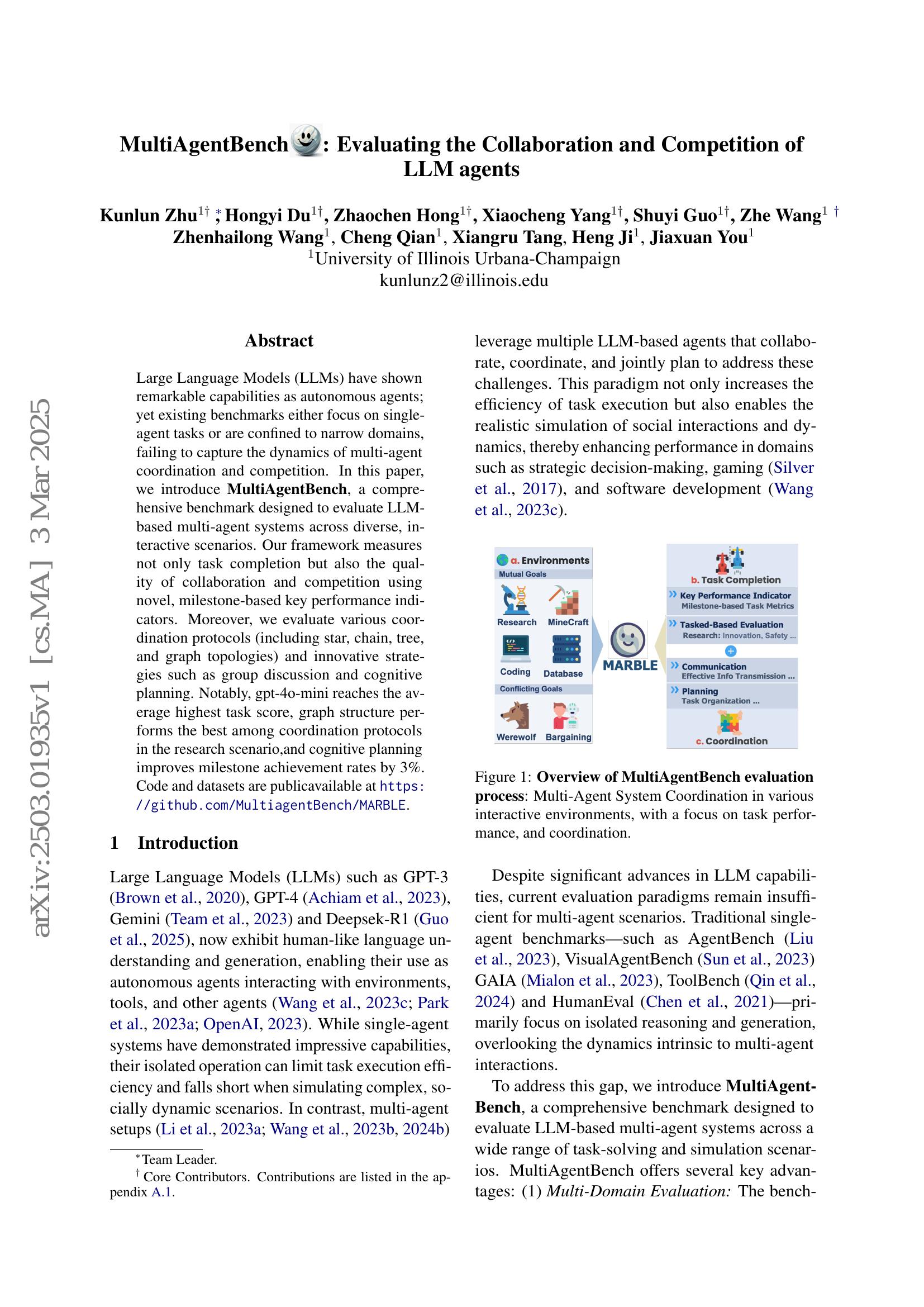 MultiAgentBench: Evaluating the Collaboration and Competition of LLM agents - 智源社区论文