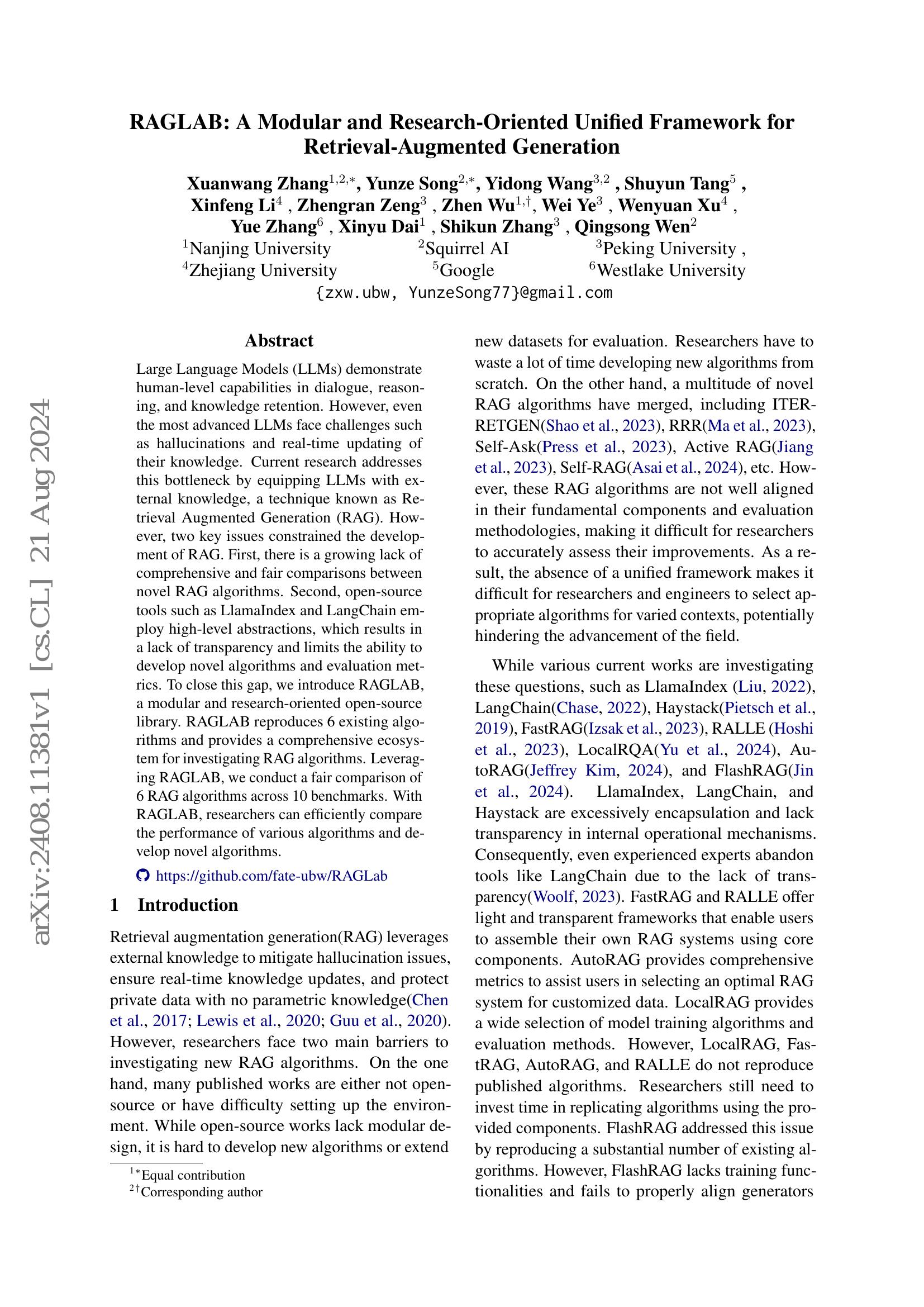 RAGLAB: A Modular and Research-Oriented Unified Framework for Retrieval-Augmented Generation - 智 ...