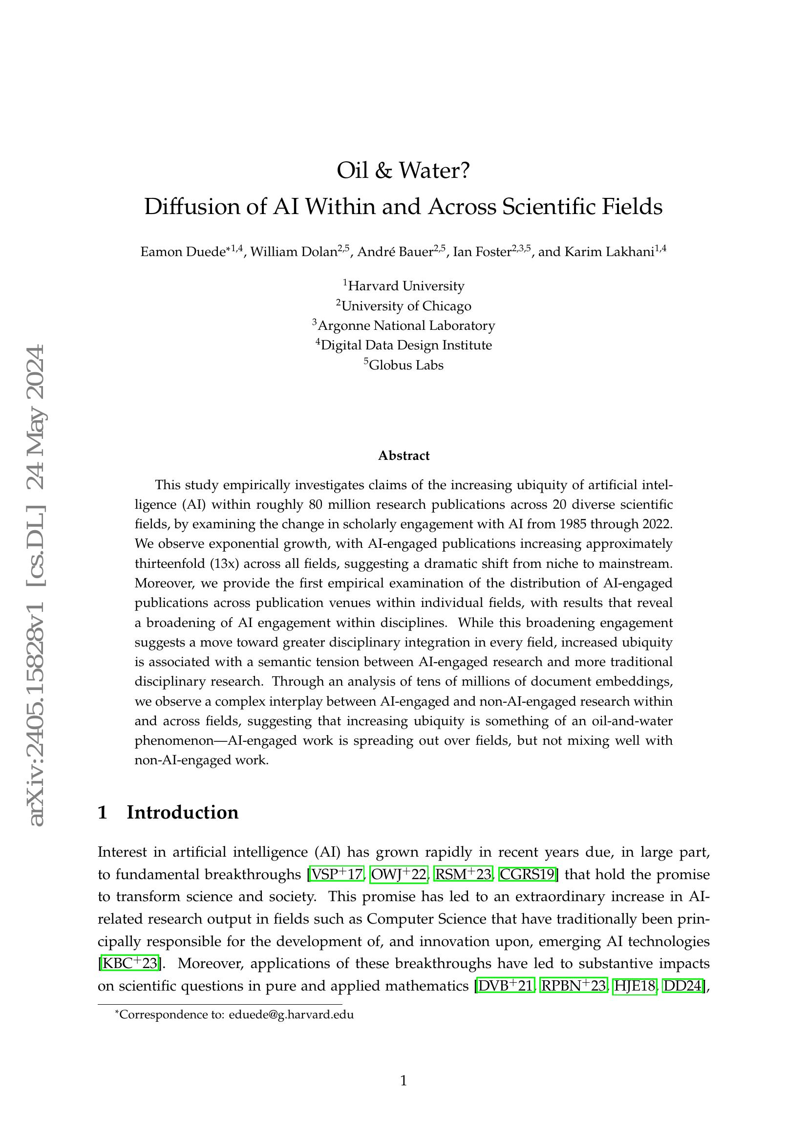 Oil & Water? Diffusion of AI Within and Across Scientific Fields - 智源社区论文