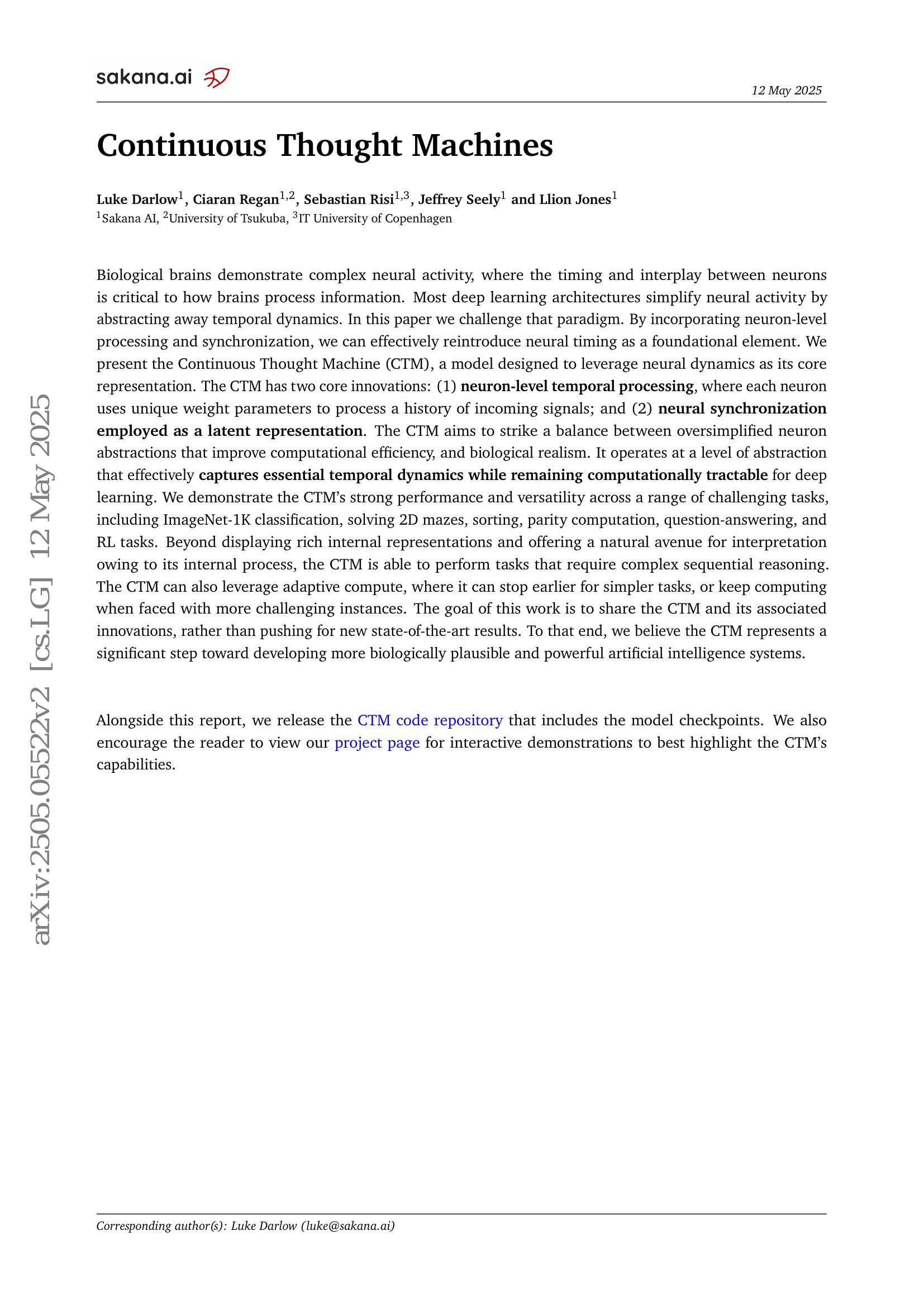 Continuous Thought Machines - 智源社区论文