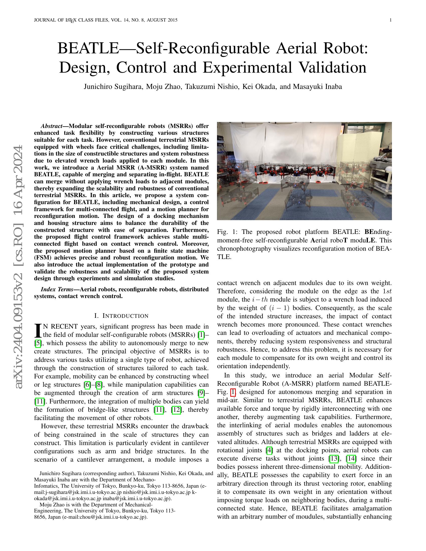 BEATLE - Self-Reconfigurable Aerial Robot: Design, Control and Experimental Validation - 智源社区论文