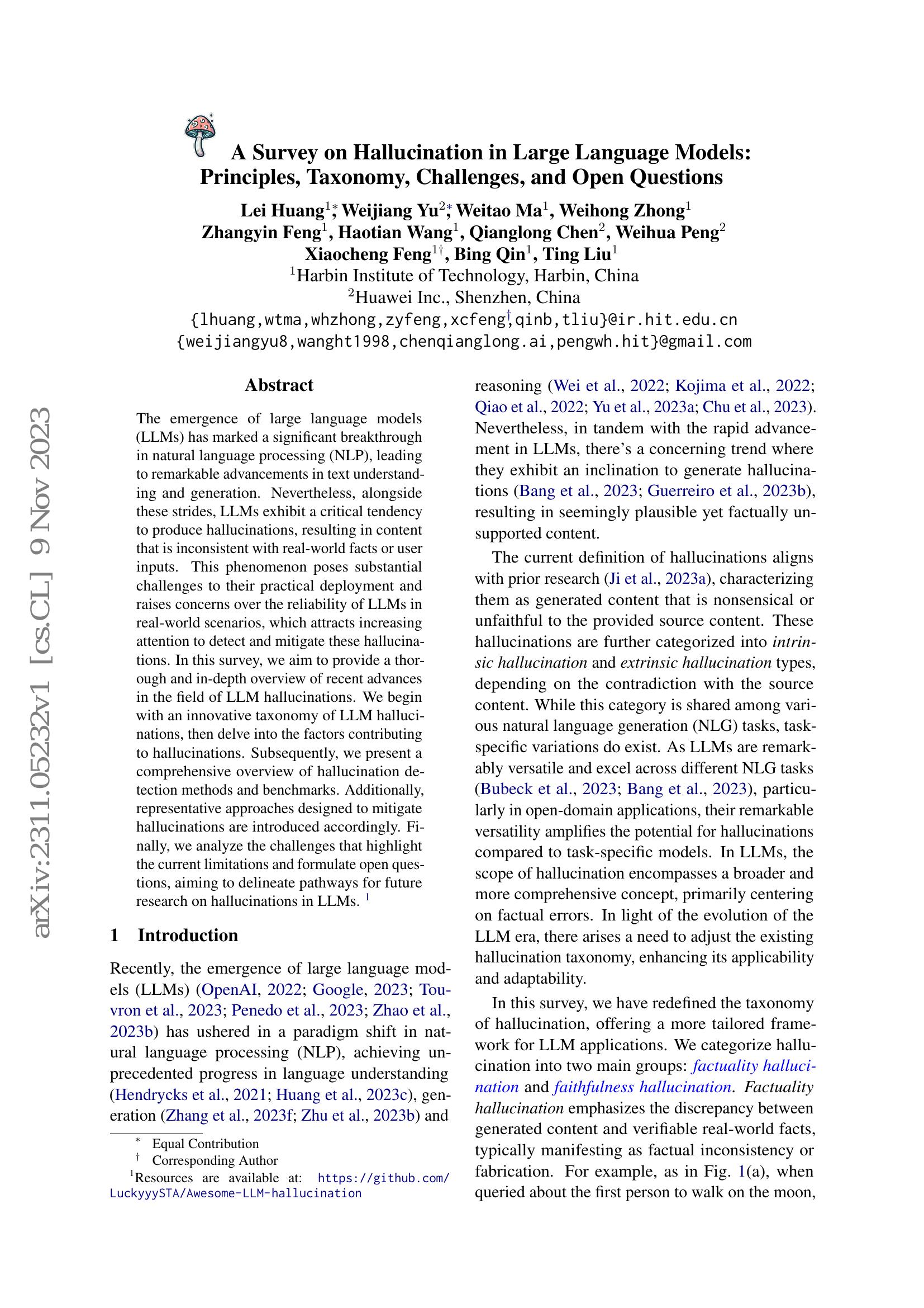 A Survey on Hallucination in Large Language Models: Principles ...