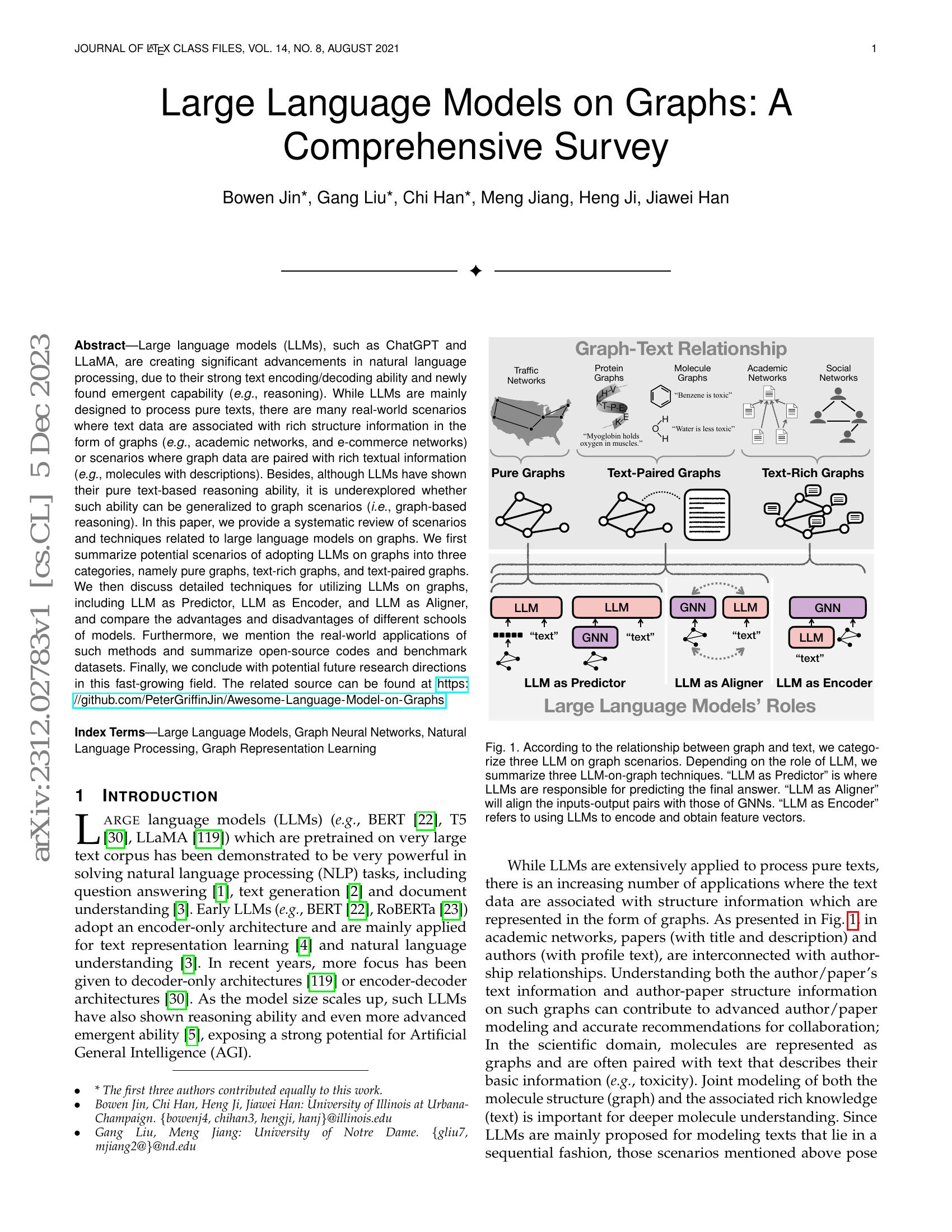 Large Language Models on Graphs: A Comprehensive Survey - 智源社区论文