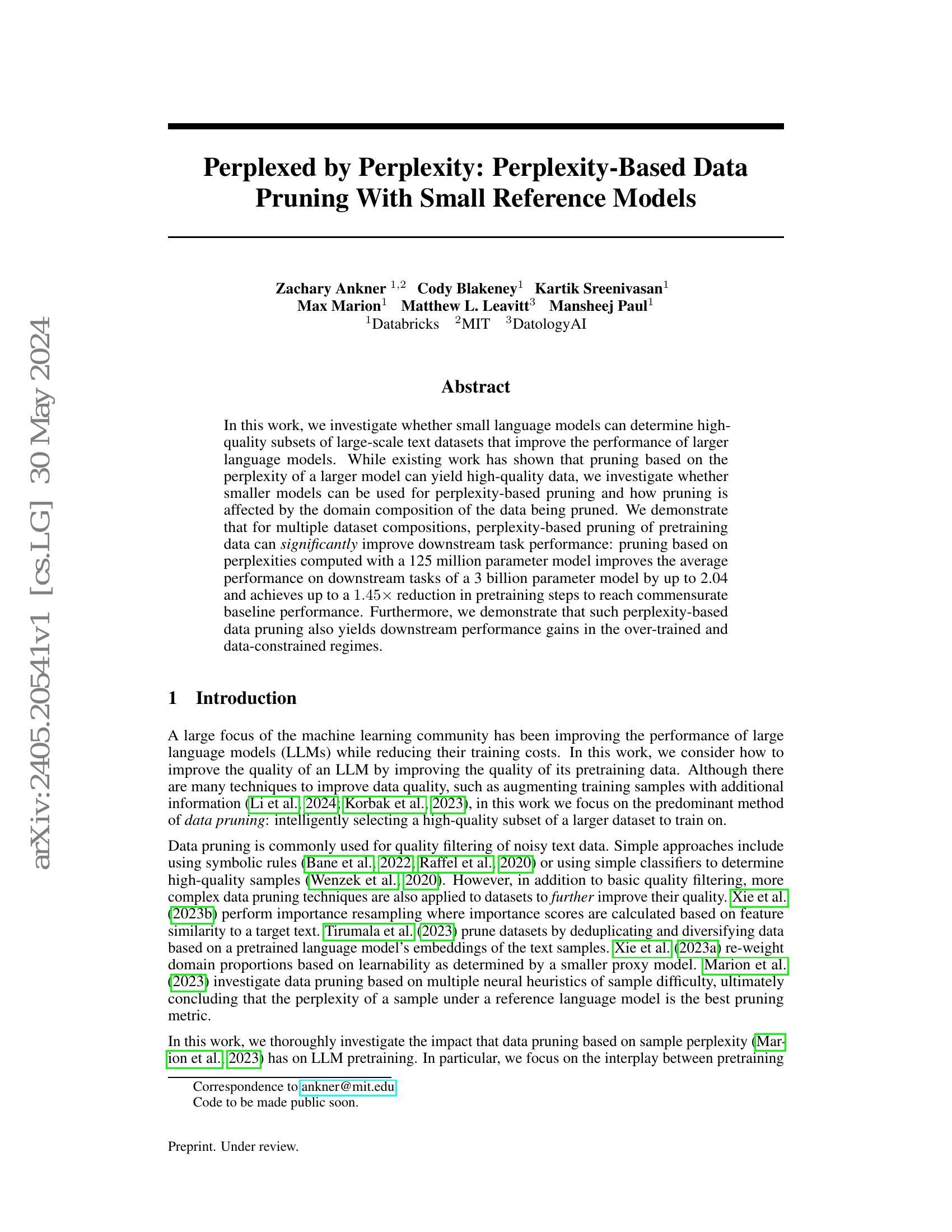 Perplexed by Perplexity: Perplexity-Based Data Pruning With Small Reference Models - 智源社区论文