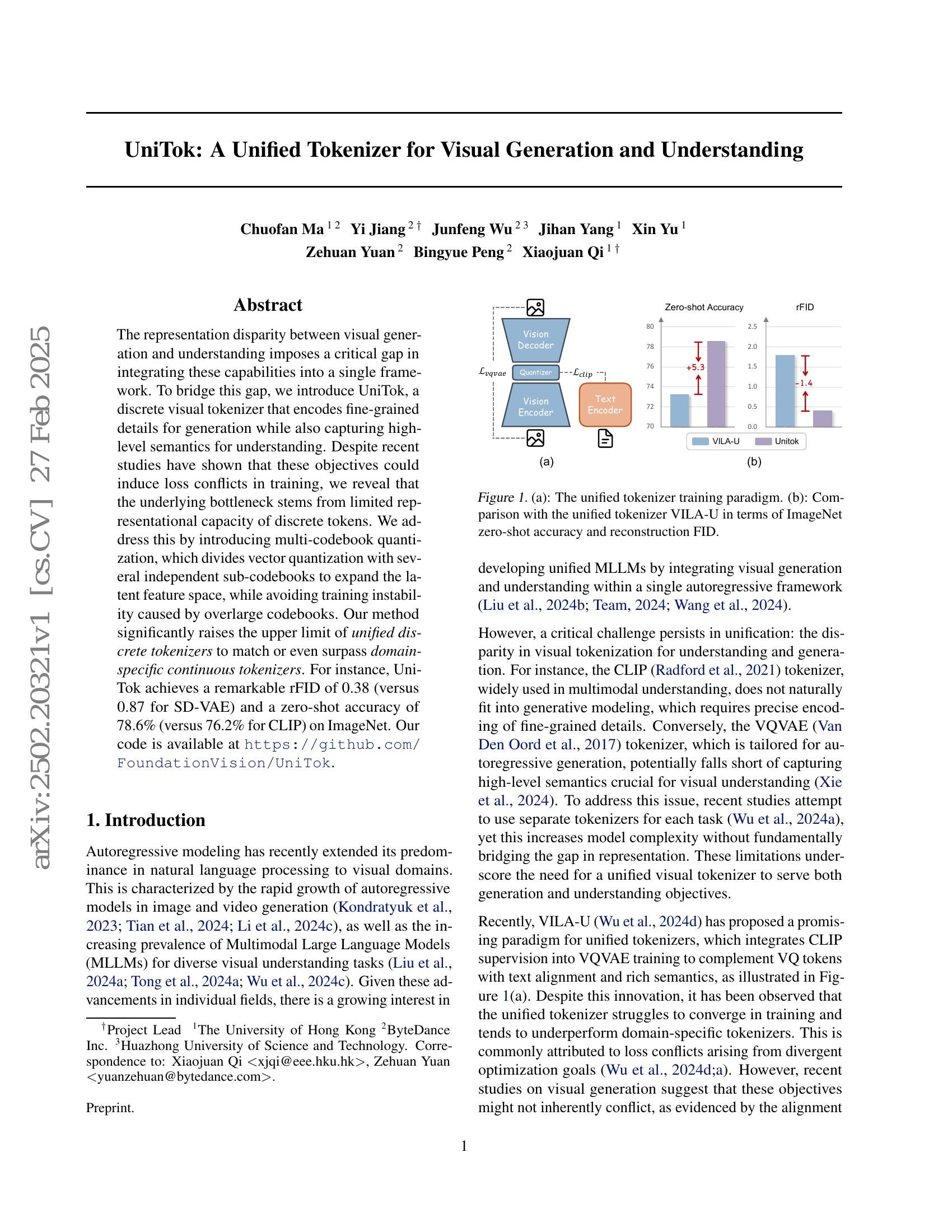 UniTok: A Unified Tokenizer for Visual Generation and Understanding - 智 ...