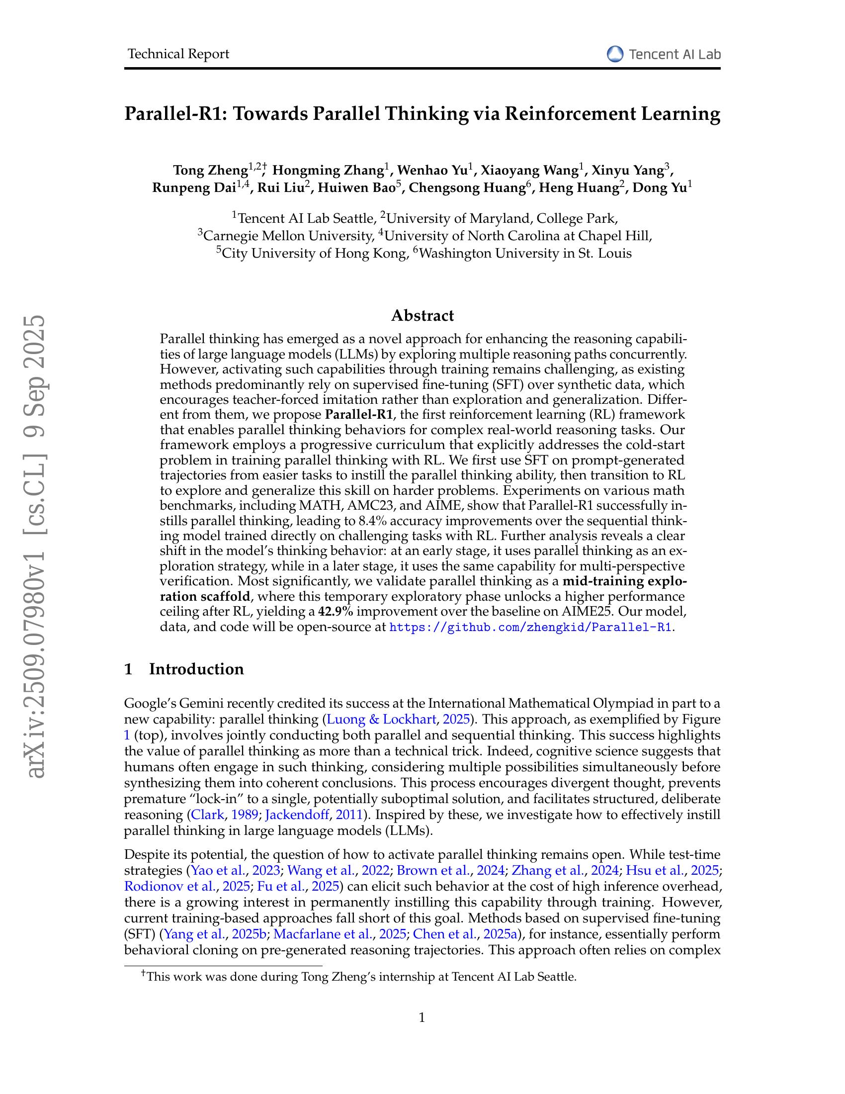 Parallel-R1: Towards Parallel Thinking via Reinforcement Learning - 智源社区论文
