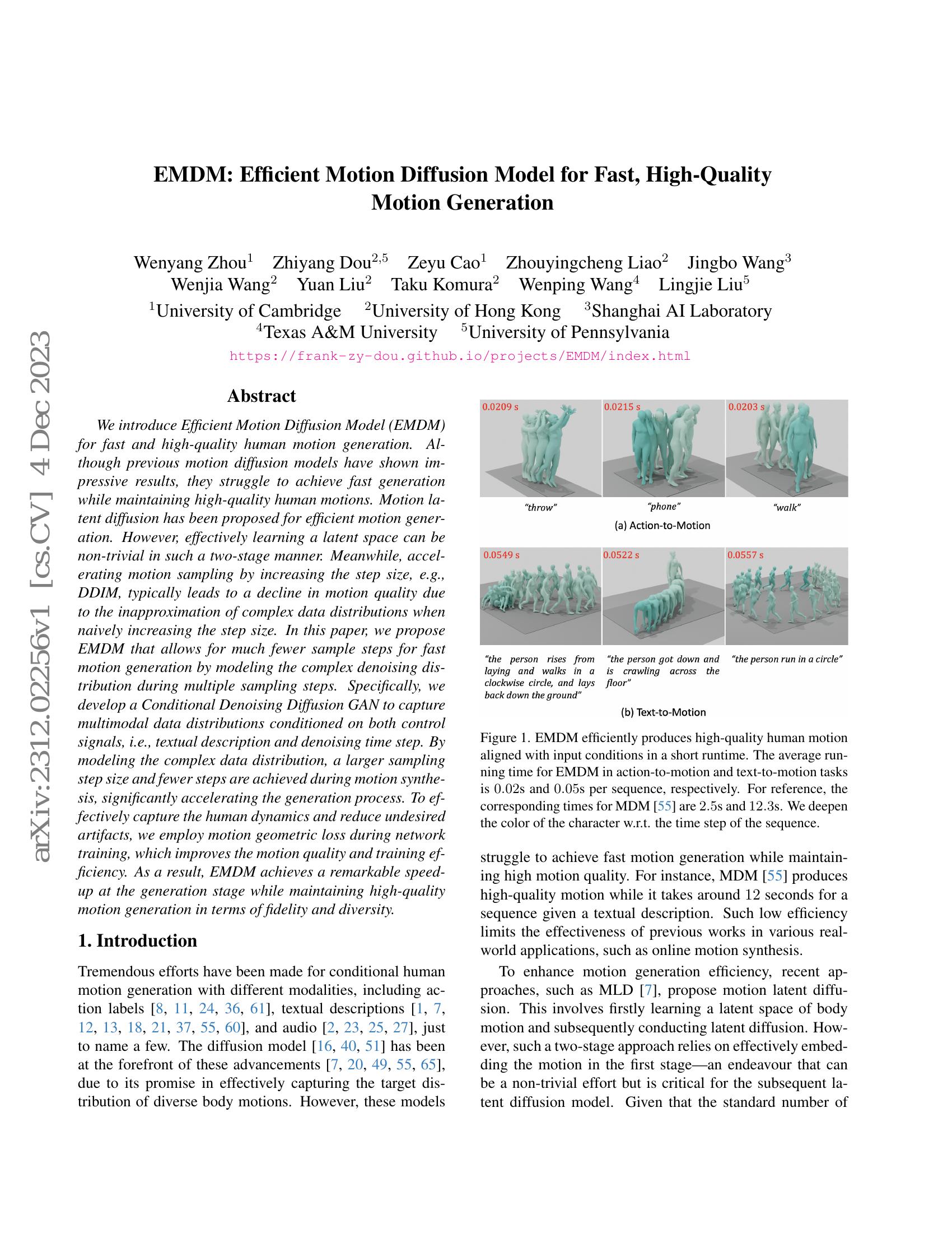 EMDM: Efficient Motion Diffusion Model for Fast, High-Quality Motion Generation - 智源社区论文