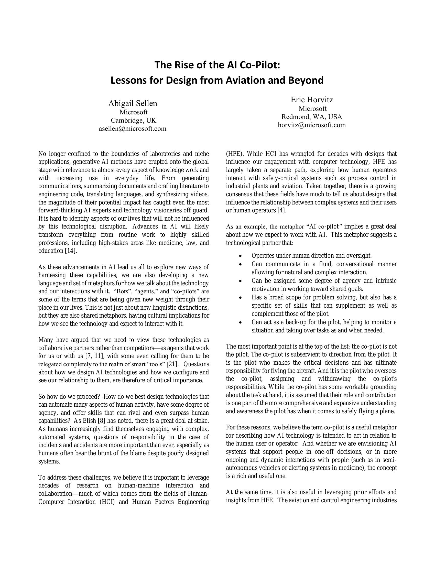 The Rise of the AI Co-Pilot: Lessons for Design from Aviation and ...