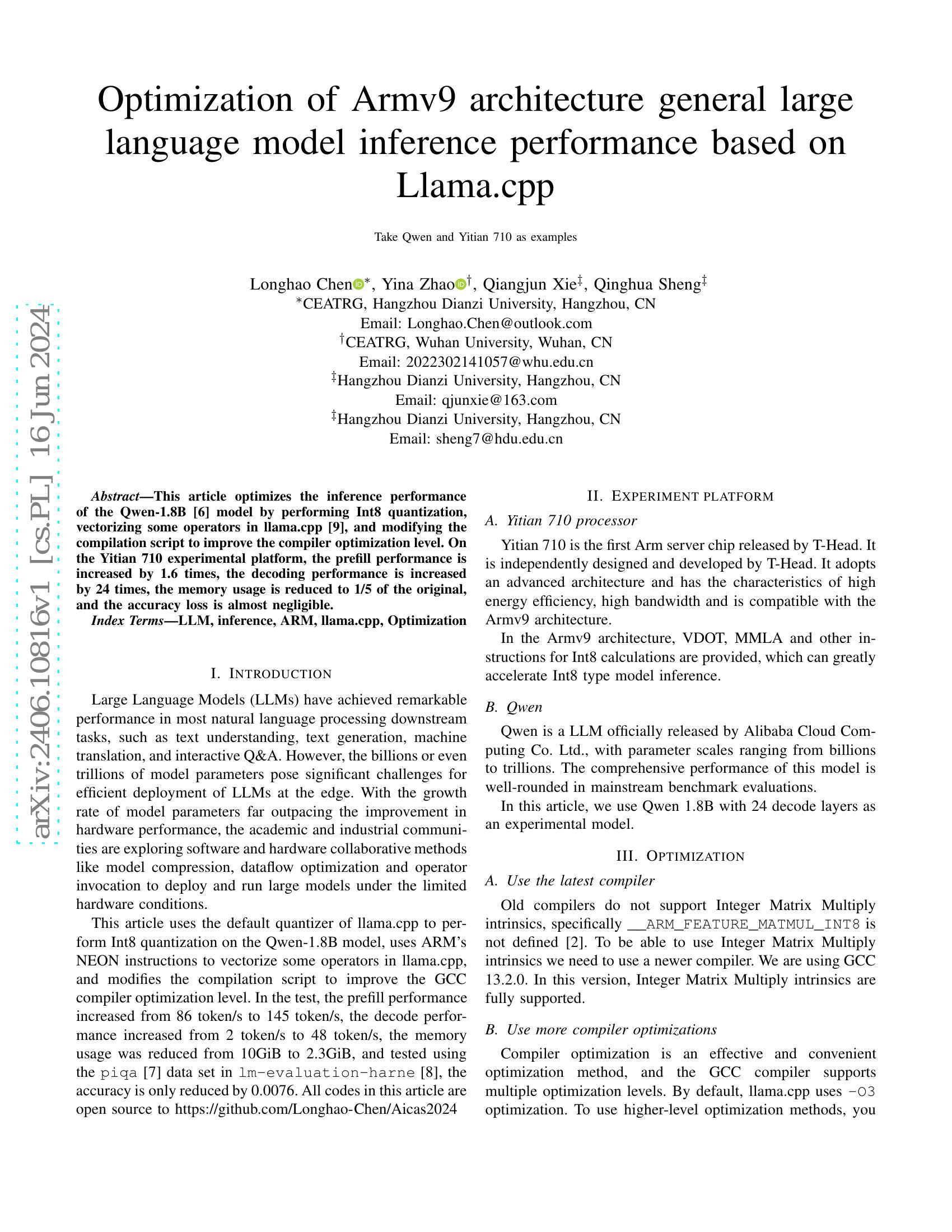 Optimization of Armv9 architecture general large language model ...