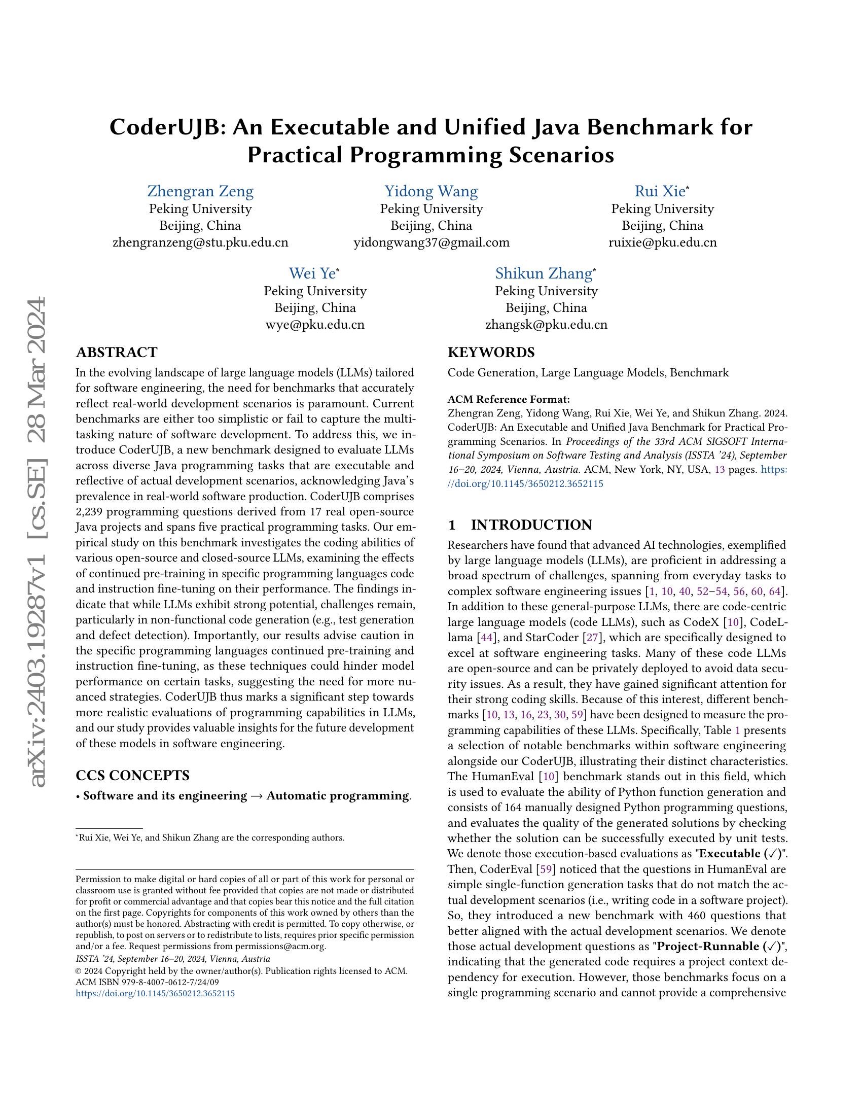 CoderUJB: An Executable and Unified Java Benchmark for Practical ...