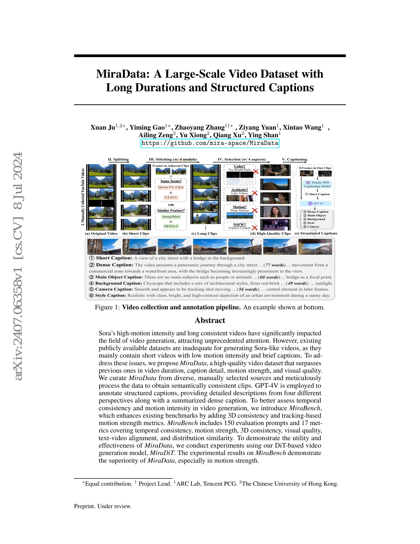 MiraData: A Large-Scale Video Dataset with Long Durations and ...