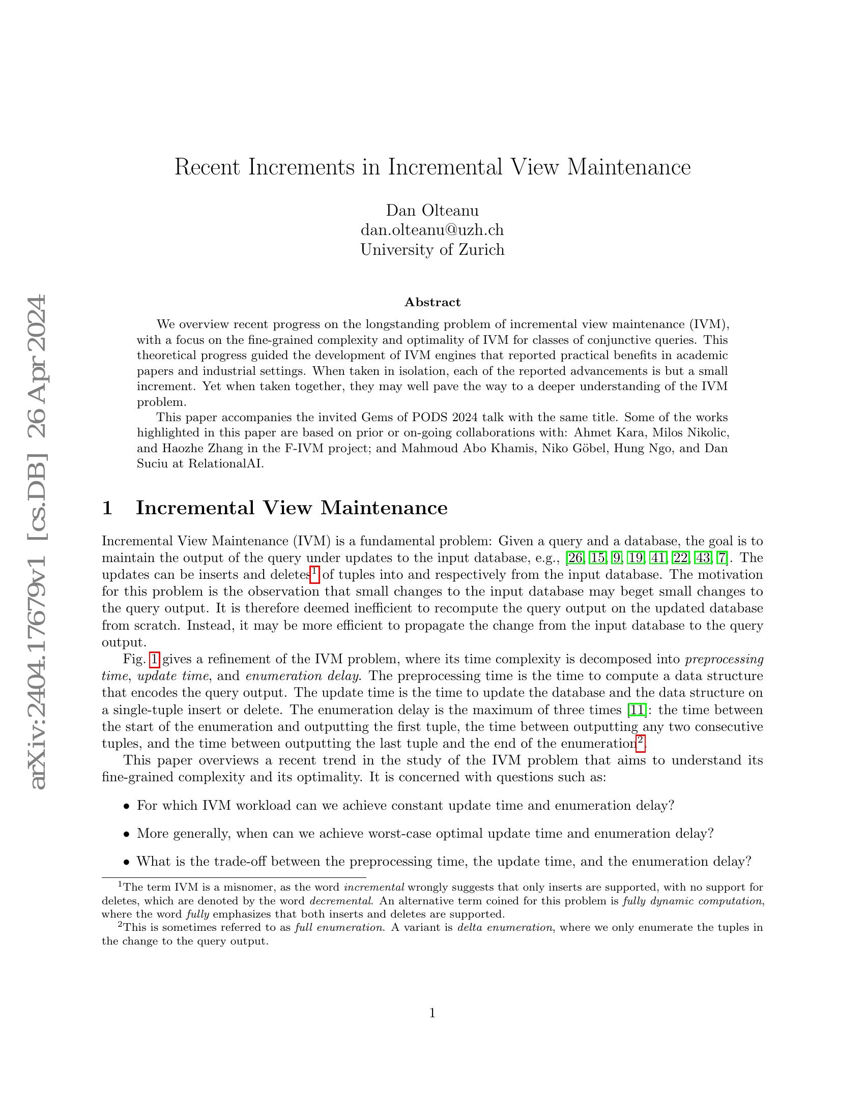 Recent Increments in Incremental View Maintenance - 智源社区论文