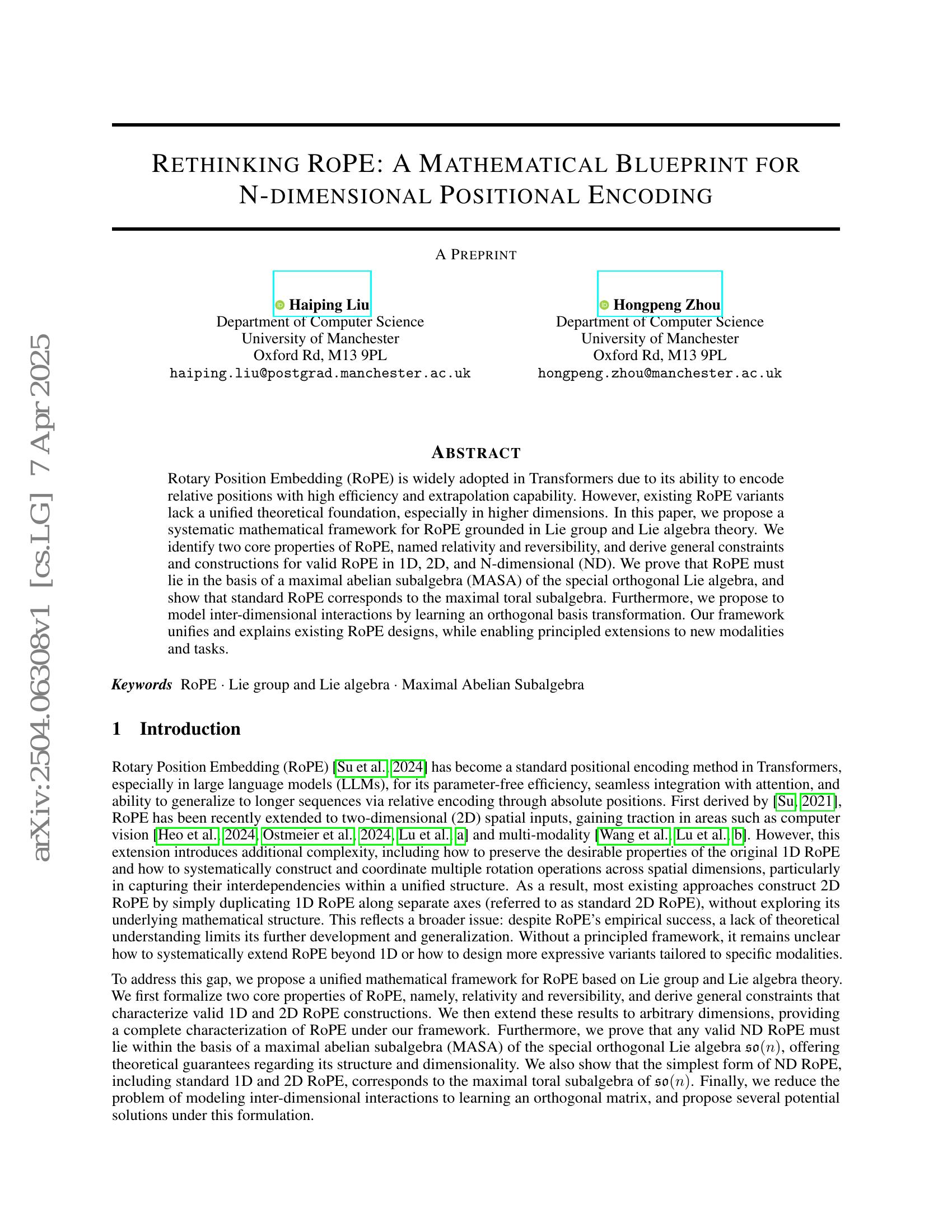 Rethinking RoPE: A Mathematical Blueprint for N-dimensional Positional ...