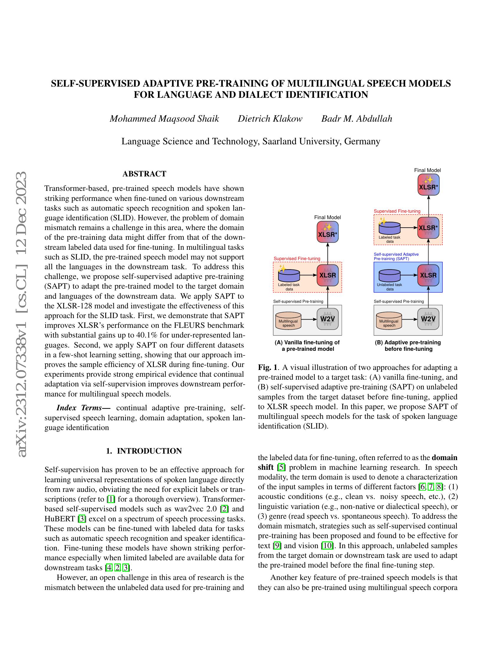 Self-supervised Adaptive Pre-training of Multilingual Speech Models for Language and Dialect ...